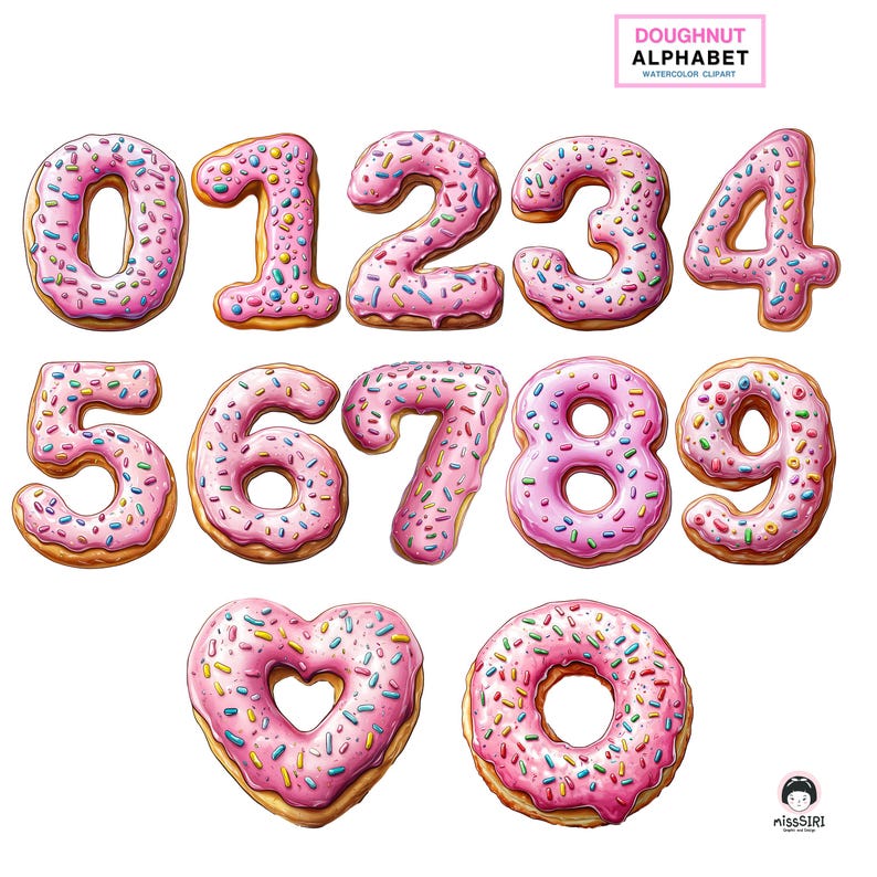 Doughnut Alphabet Watercolor Clipart – 38 PNG Sweet Pink Frosted ...