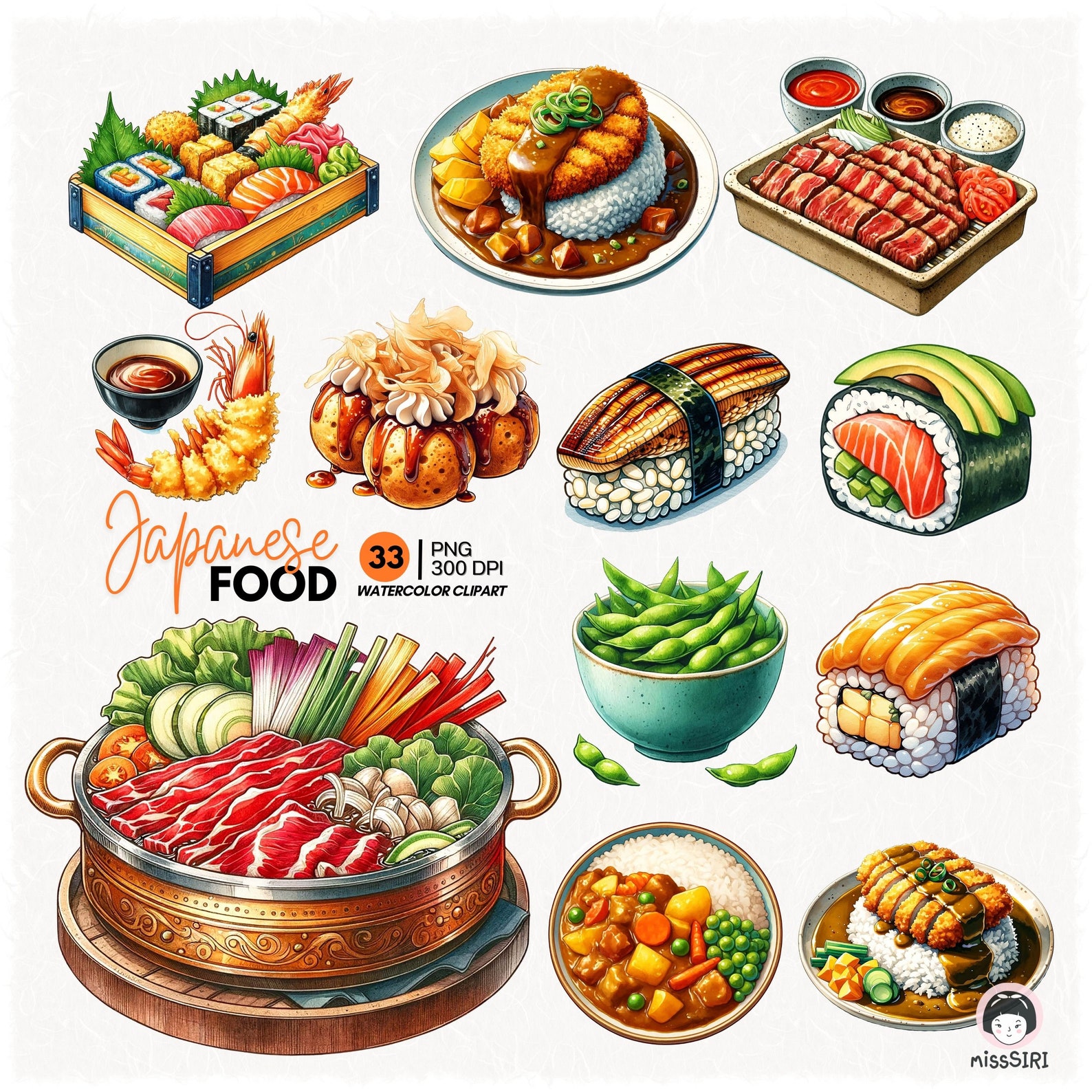 Watercolor Japanese Food Clipart for Creative Designs - Etsy