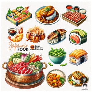 Watercolor Japanese Food Clipart for Creative Designs - Etsy