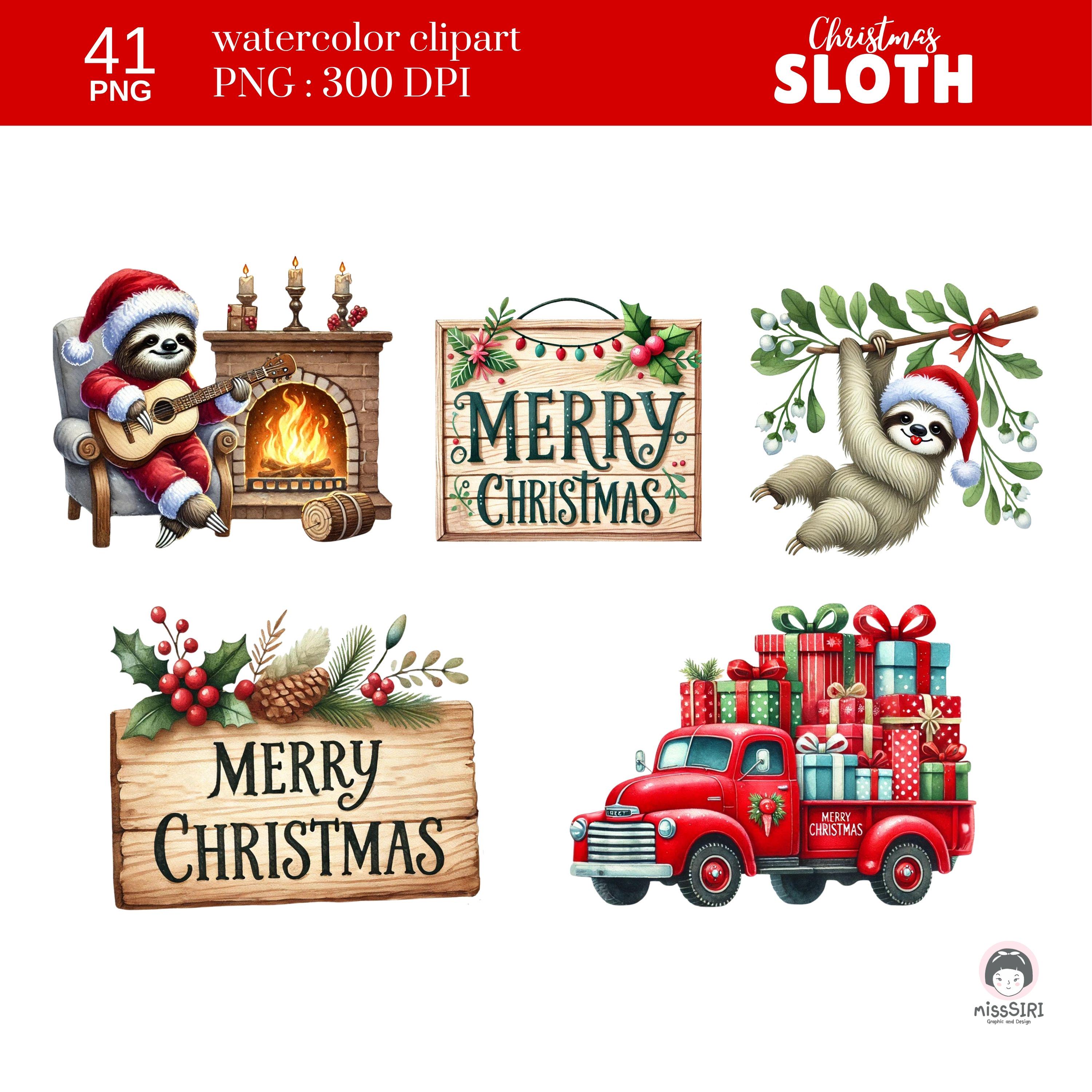 Christmas Sloth Clipart Bundle, Watercolor Holiday PNG (41 Files) - Etsy