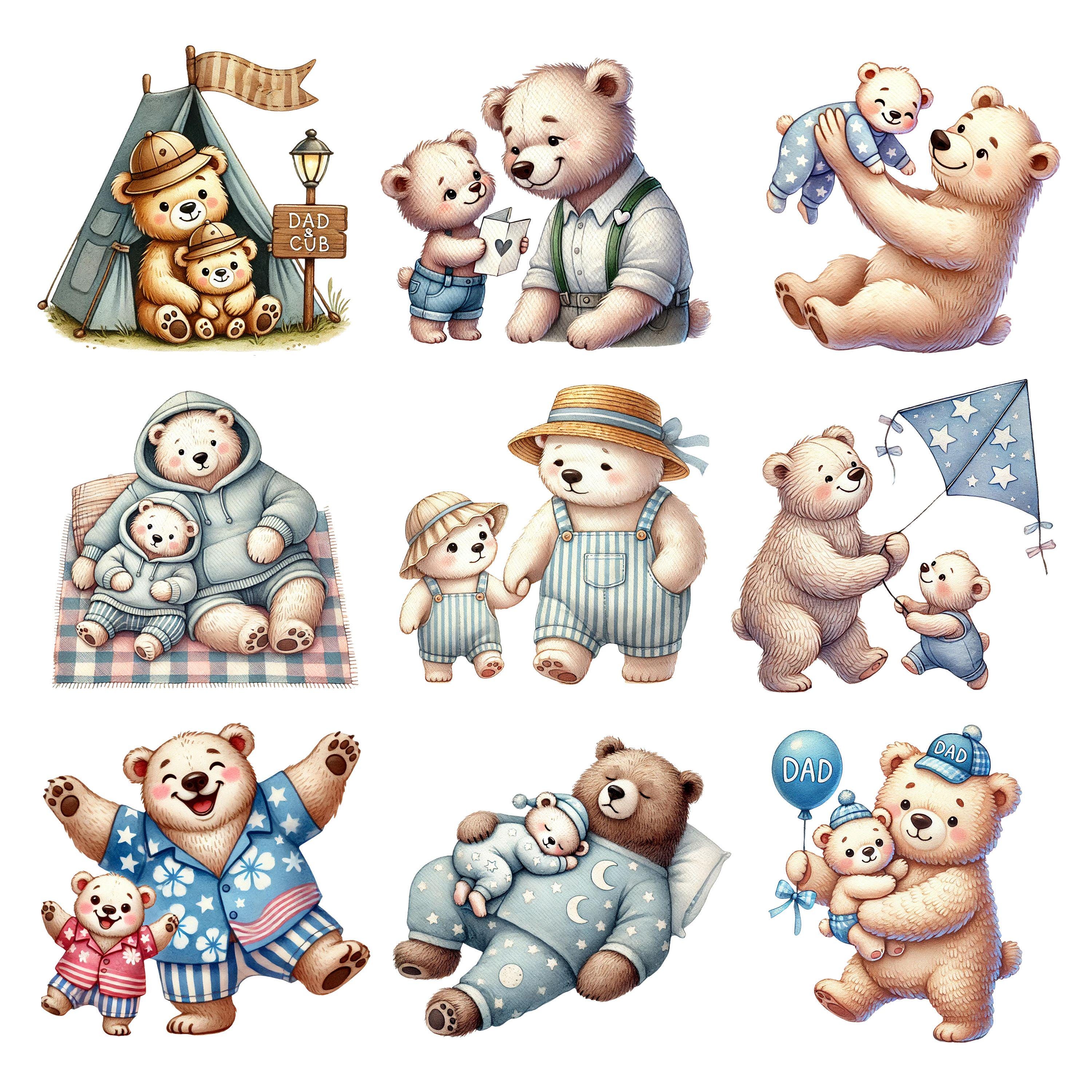 Father’s Day Bear Clipart Set | 27 Watercolor Pngs of Dad and Baby ...