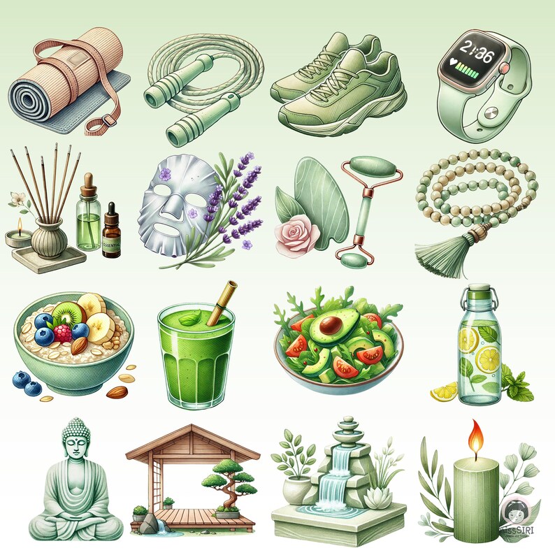 Healthy Woman Watercolor Clipart – 42 PNG Wellness Illustrations With ...