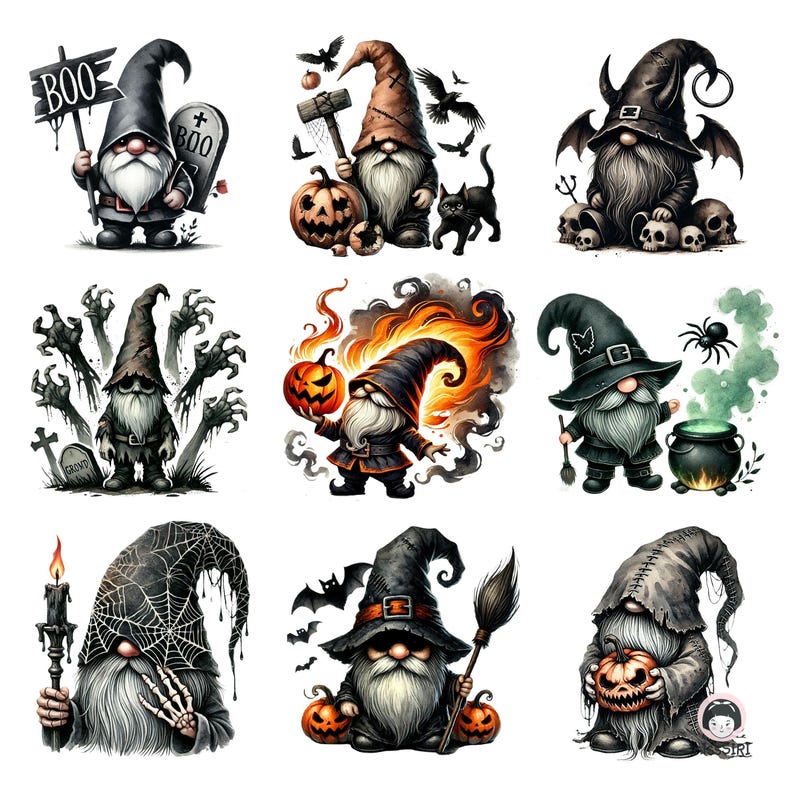 Halloween Gnome Clipart Set | 27 Watercolor Pngs of Spooky Gnomes With ...