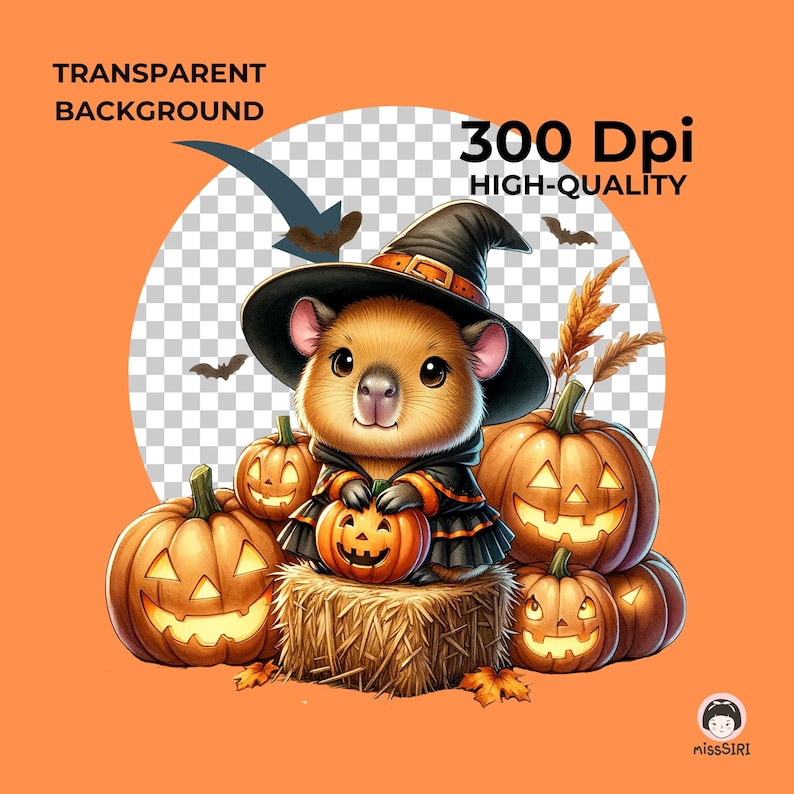 Halloween Capybara Clipart Bundle | 41 Cute Watercolor Pngs | Spooky ...