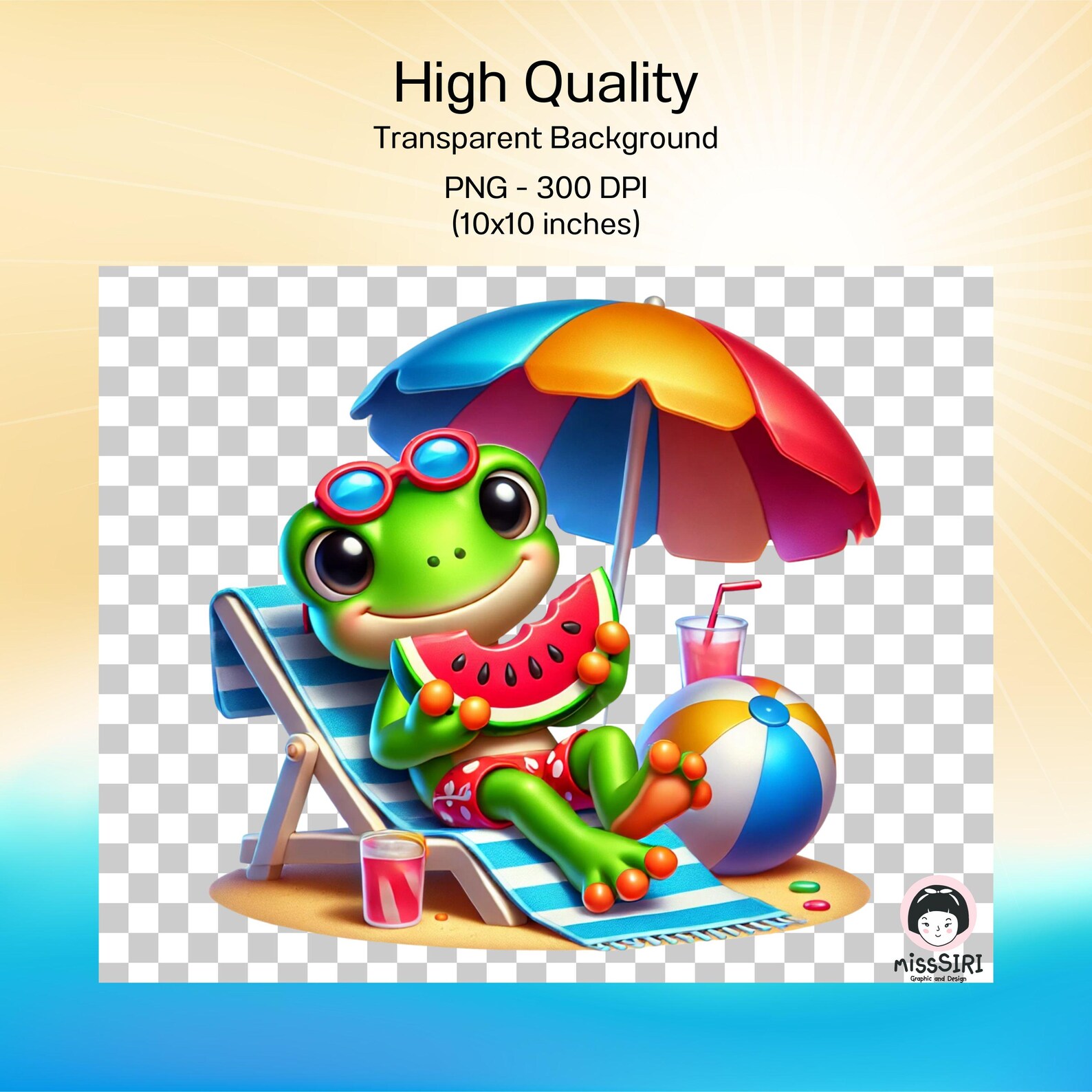 Summer Frog Watercolor Clipart Set – 42 Cute PNG Beach Frogs on ...