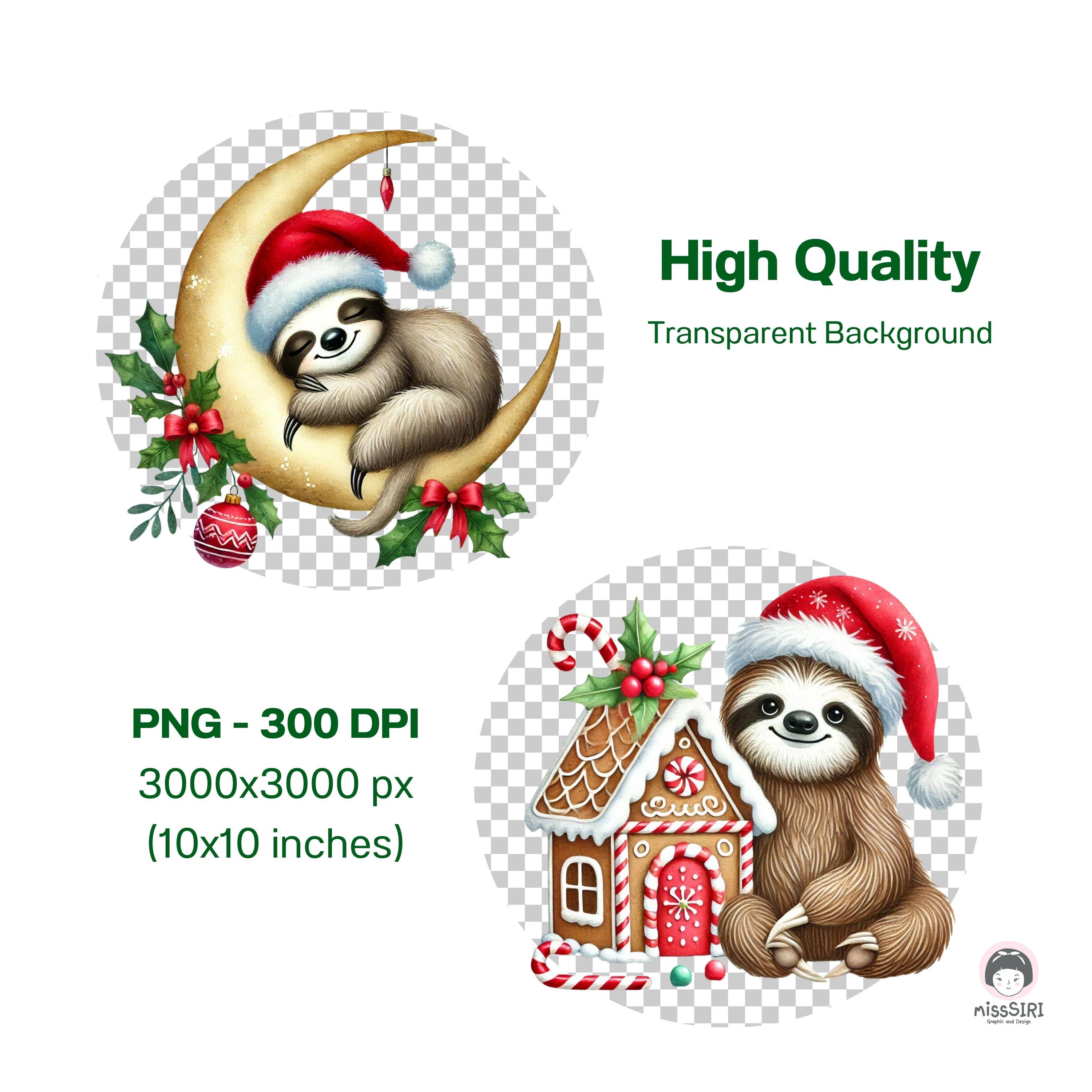 Christmas Sloth Clipart Bundle, Watercolor Sloth PNG, Cute Holiday ...