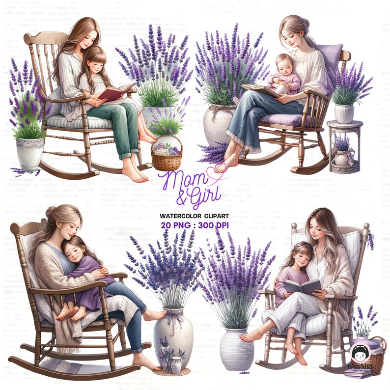Mother and Daughter Watercolor Clipart Set – 20 Pngs of Mom and Girl ...