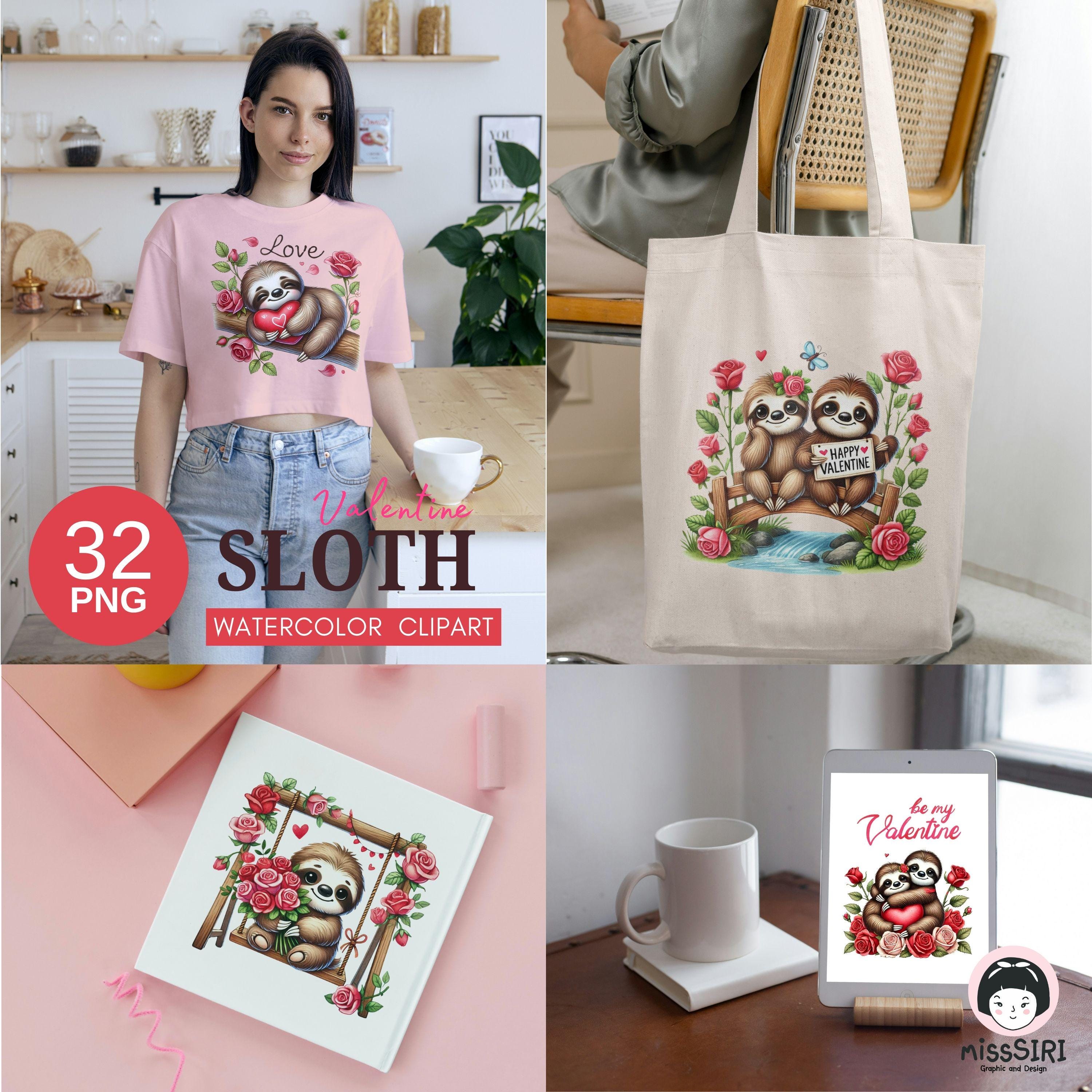 Valentine Sloth Clipart Bundle, 32 Watercolor PNG Files, Adorable Romantic Sloth Art, Digital ...