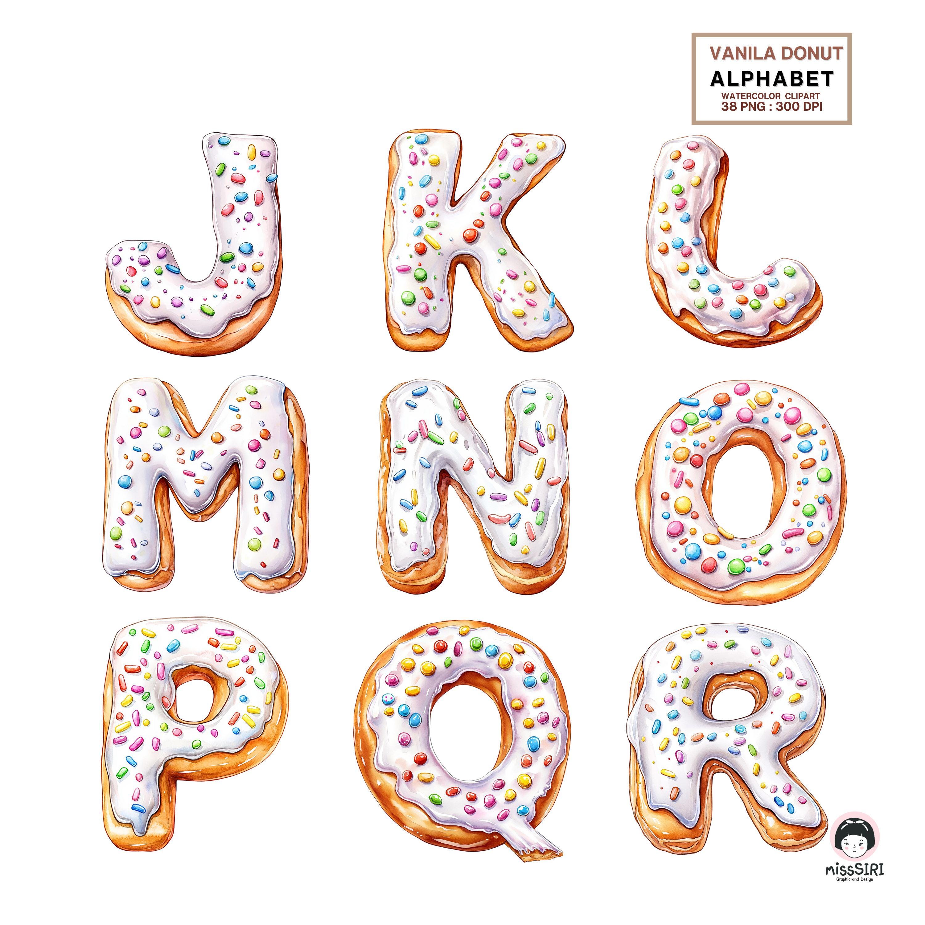 Vanilla Donut Alphabet Clipart Set | 38 Sweet Watercolor Letters and ...
