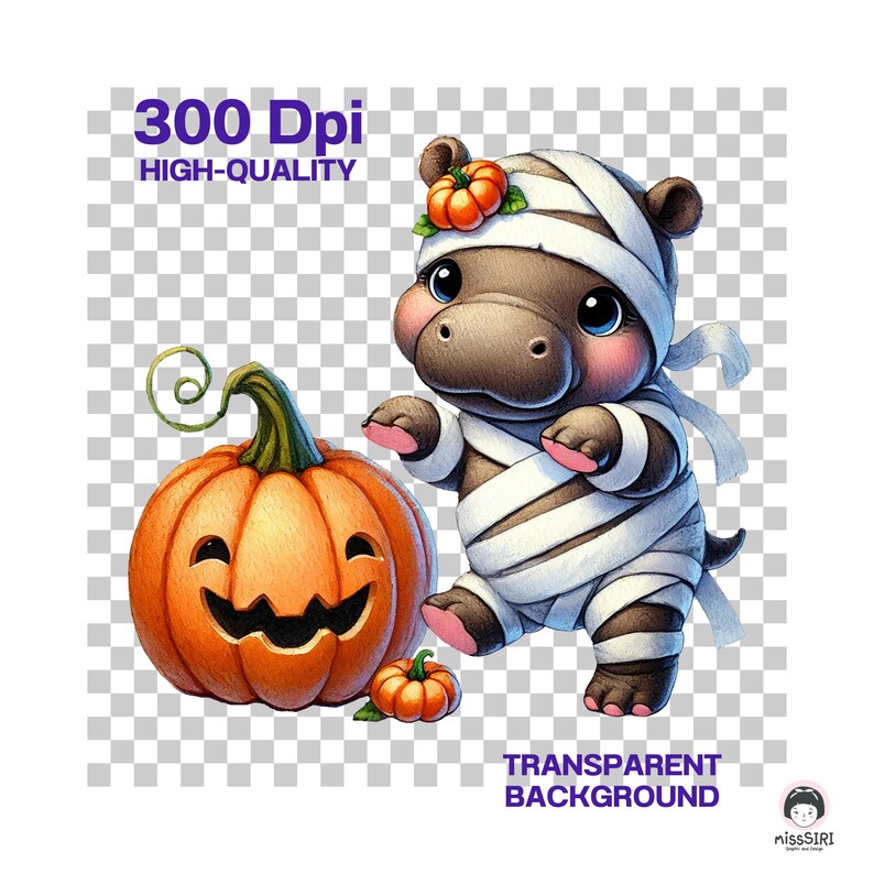 Halloween Hippo PNG Clipart Set, Cute Halloween Animal Clip Art, Hippo ...
