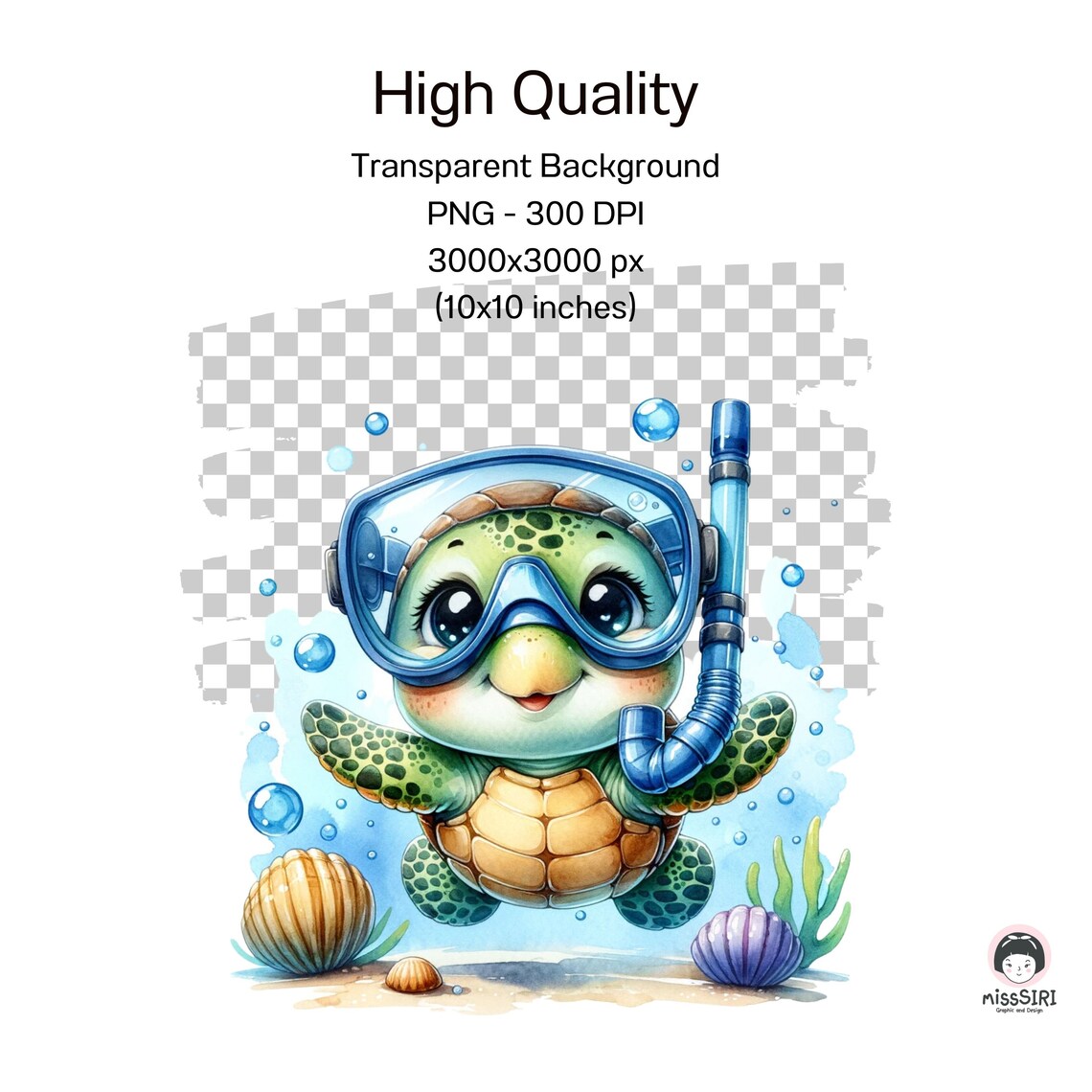 Adorable Scuba Diving Turtle Watercolor Clipart - Etsy