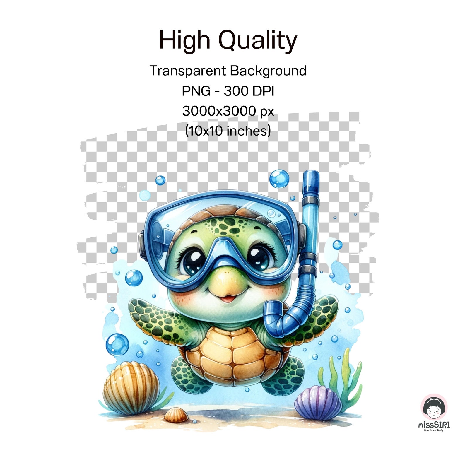 Adorable Scuba Diving Turtle Watercolor Clipart - Etsy