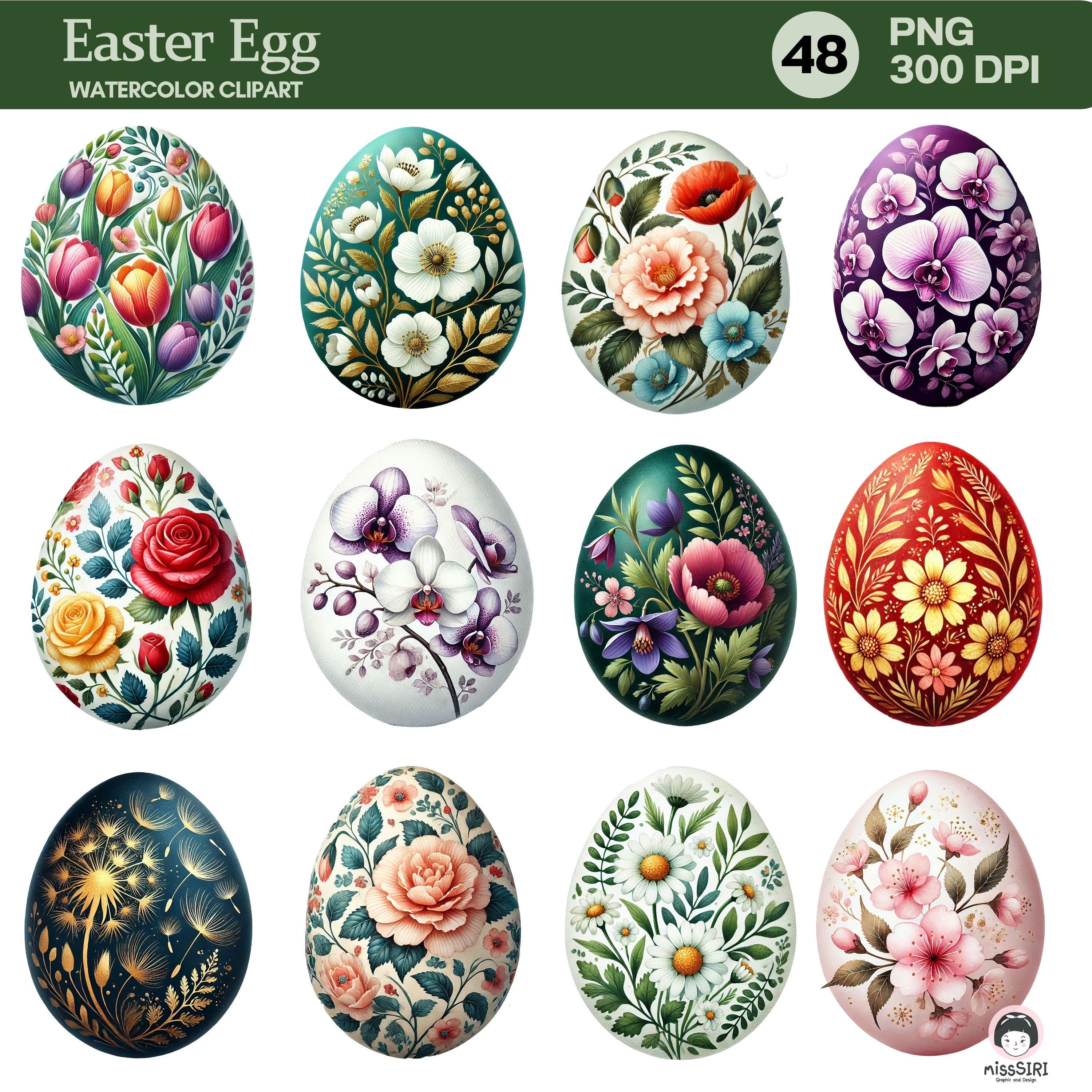 Easter Egg Watercolor Clipart – 48 PNG Beautifully Decorated Eggs With ...