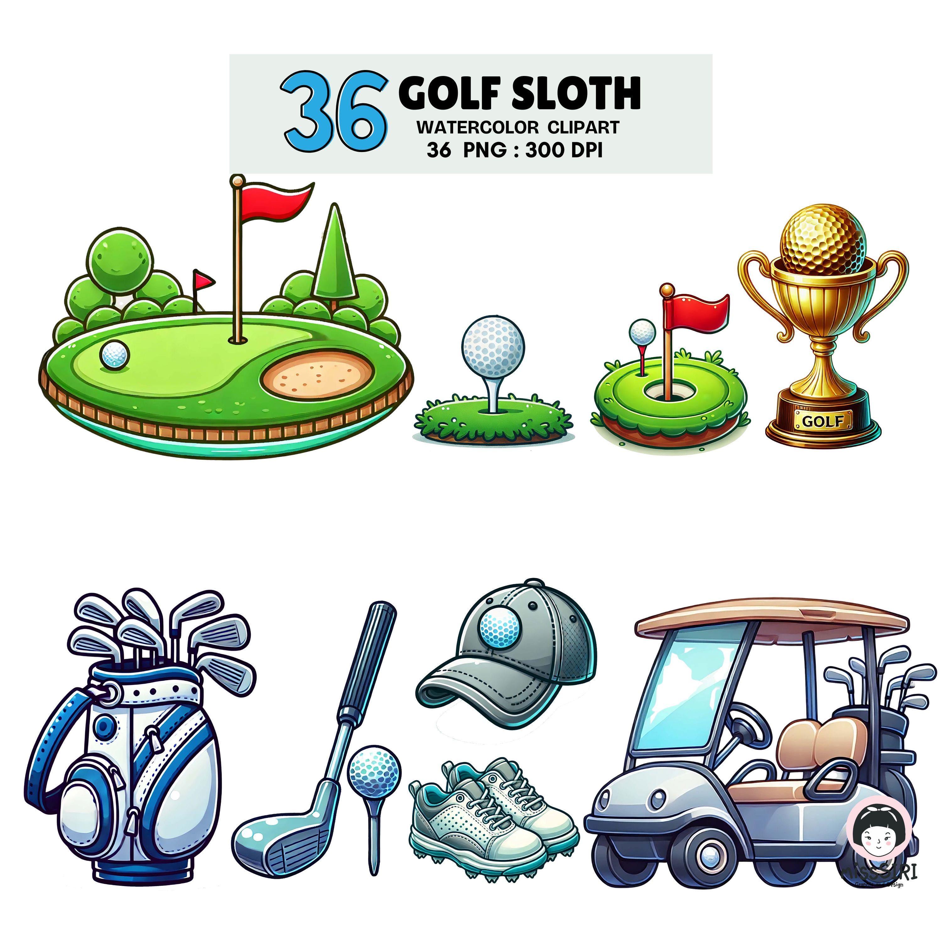 Golf Sloth Watercolor Clipart – 36 PNG Adorable Golfing Sloths, Golf ...