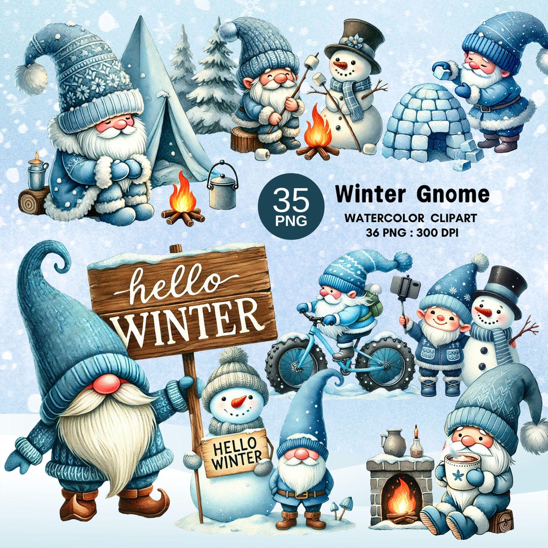 Watercolor Winter Gnome Clipart, Christmas Camp PNG (300 DPI) - Etsy