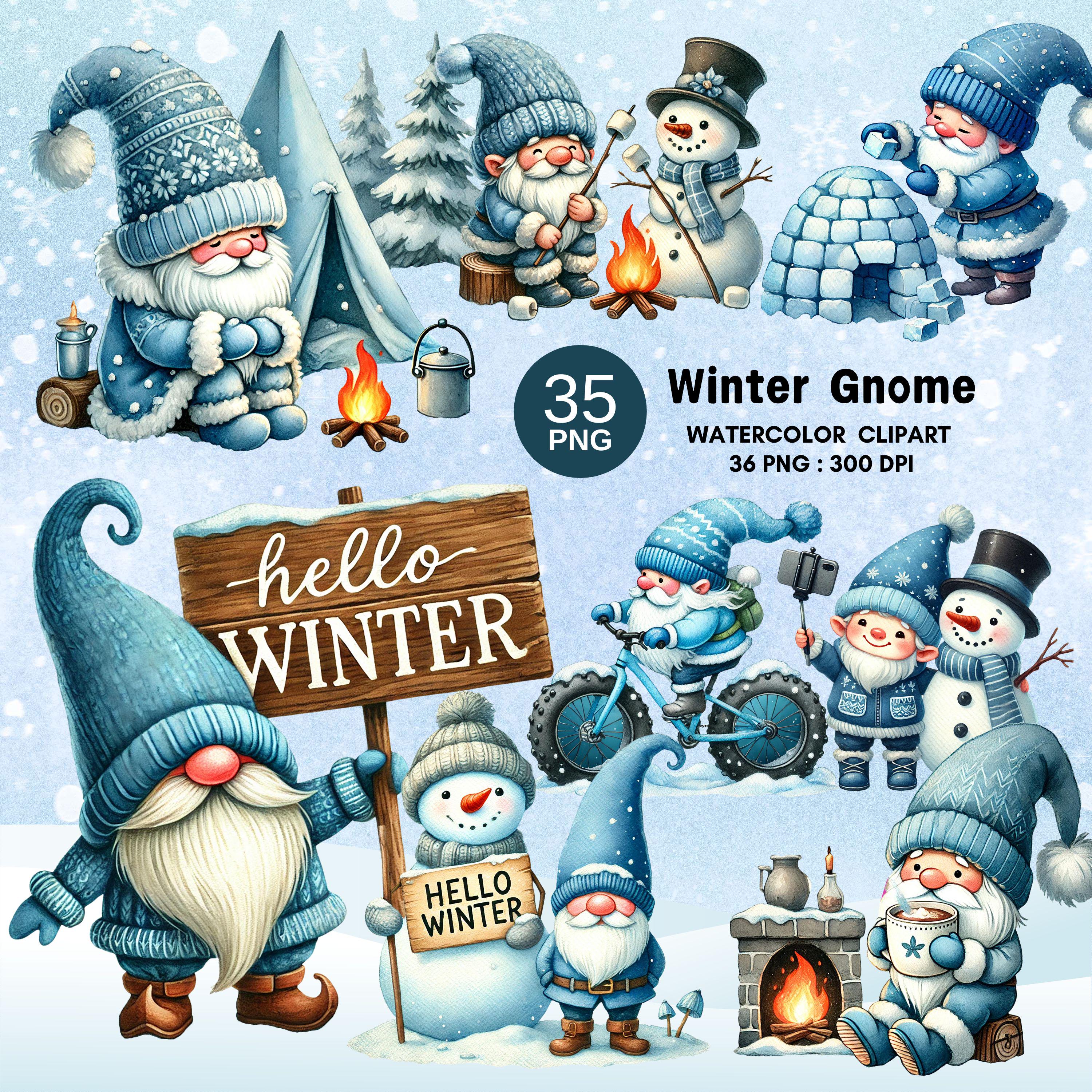 Watercolor Winter Gnome Clipart, Christmas Camp PNG (300 DPI) - Etsy