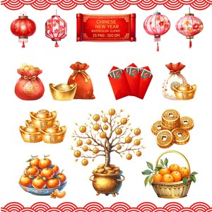 Chinese New Year Watercolor Clipart. - Etsy