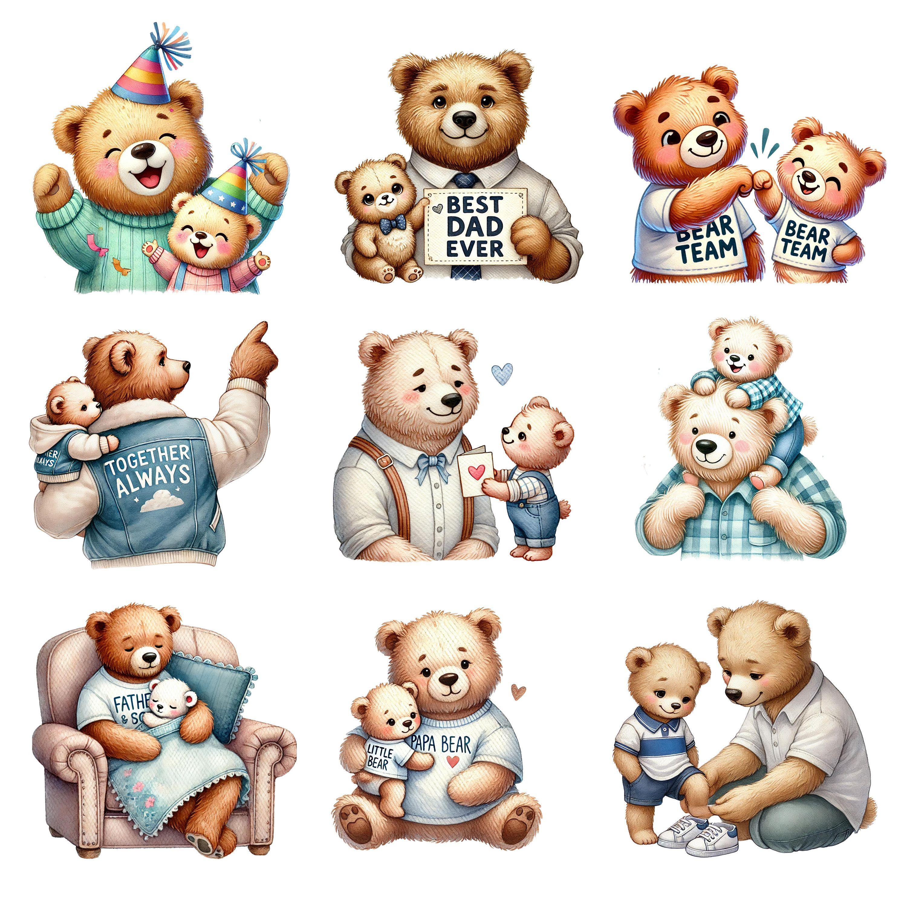 Father’s Day Bear Clipart Set | 27 Watercolor Pngs of Dad and Baby ...