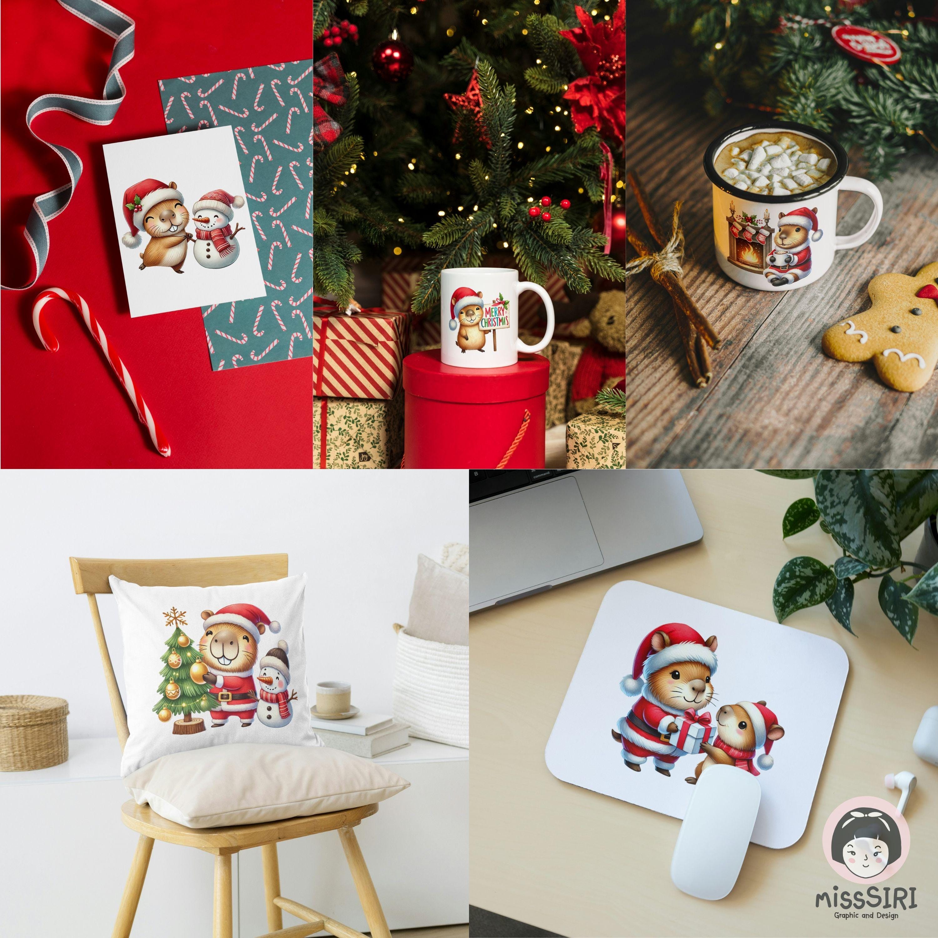 Christmas Capybara Watercolor Clipart Bundle, Cute Capybara Holiday PNG ...