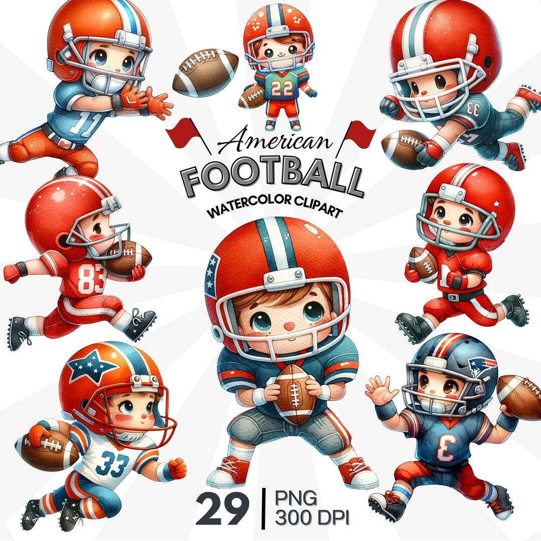 Watercolor American Football Kids Clipart. - Etsy