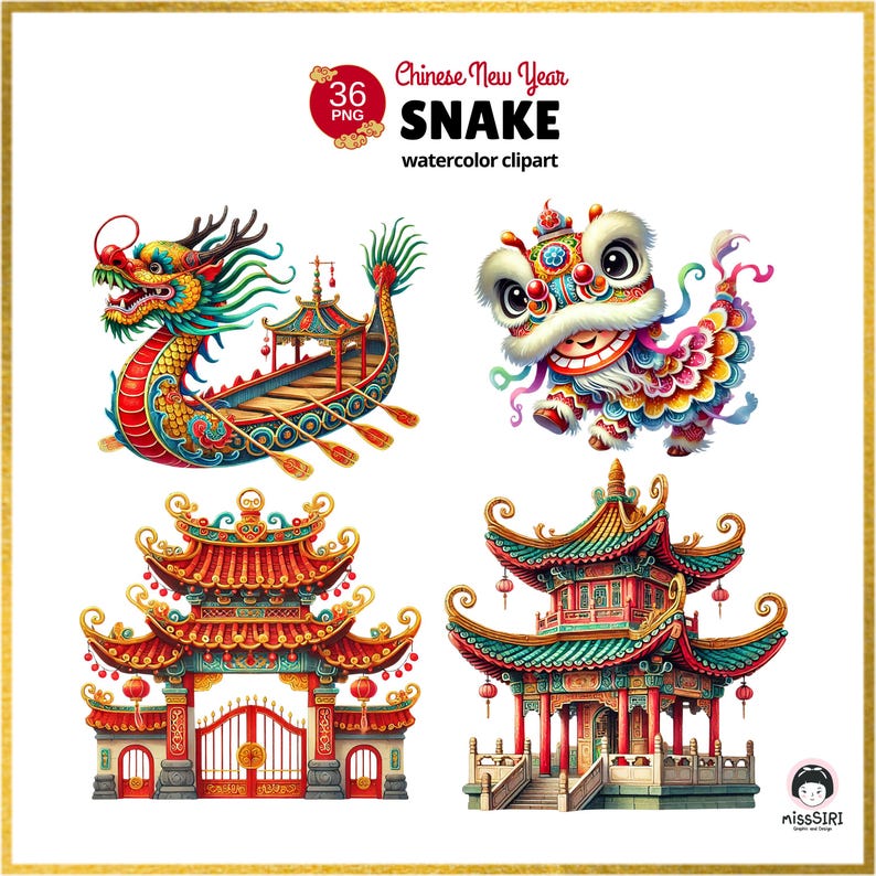 Chinese New Year Snake Watercolor Clipart Bundle (PNG) - Etsy