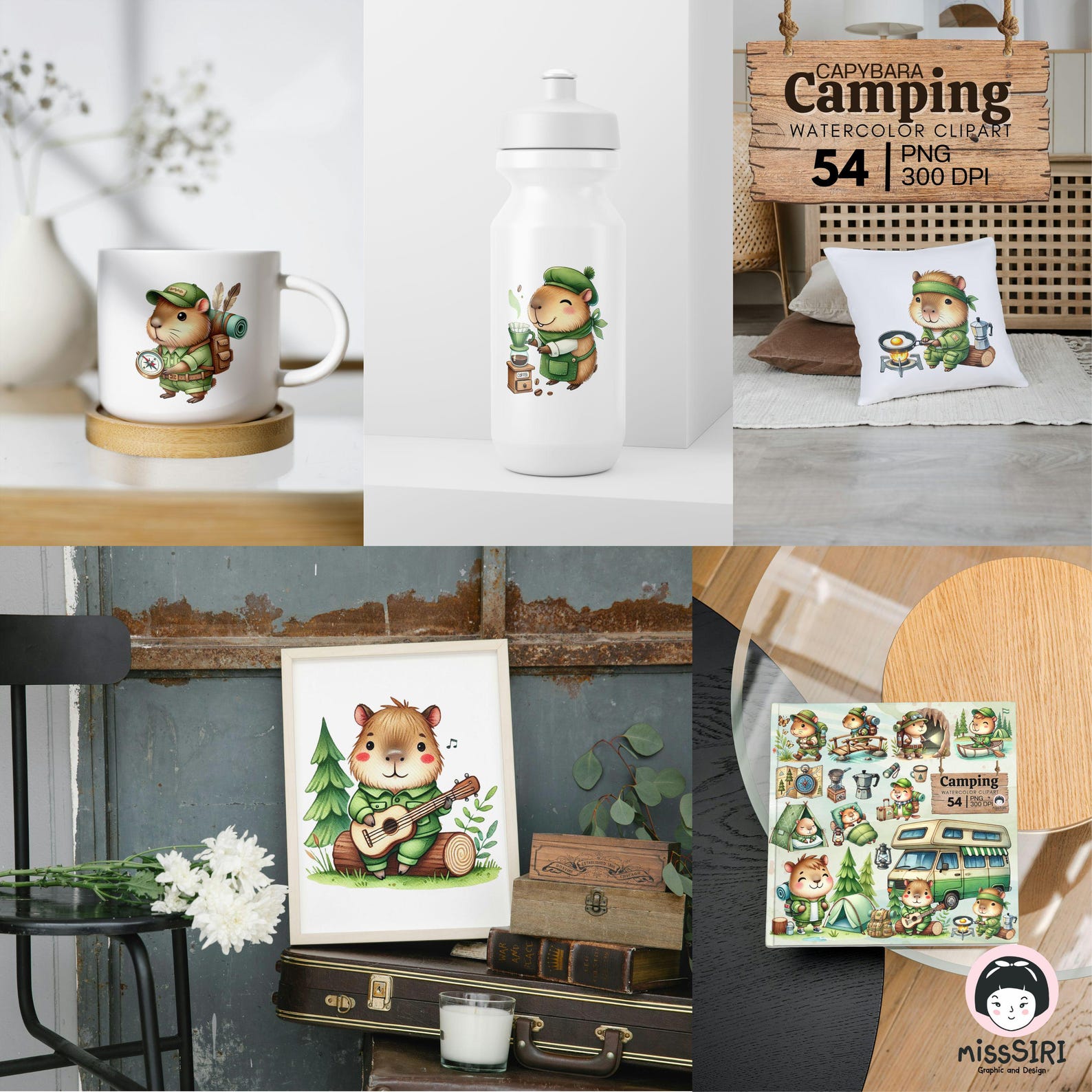 Capybara Camping Watercolor Clipart - 54 PNG Files, Outdoor Adventure ...