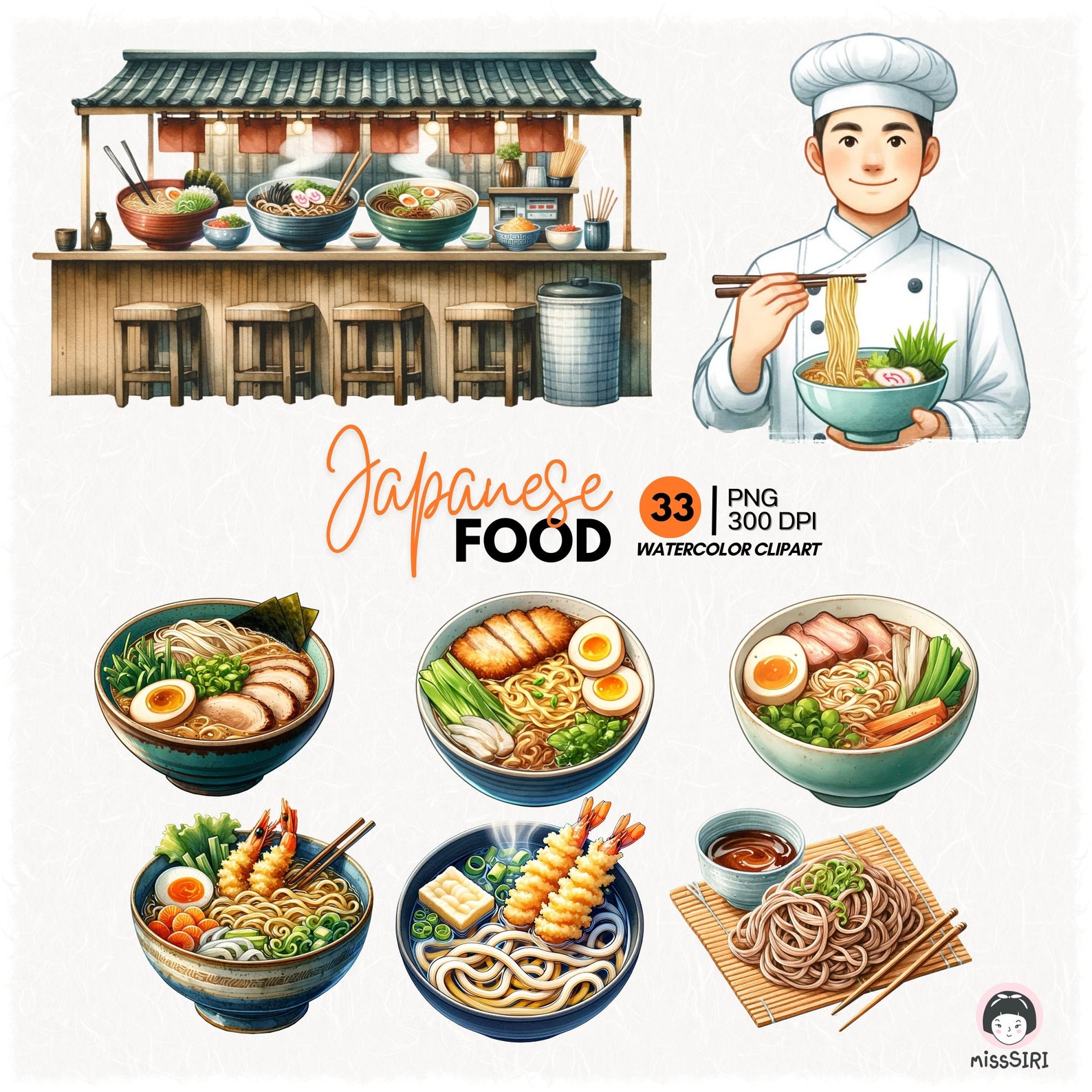 Watercolor Japanese Food Clipart for Creative Designs - Etsy