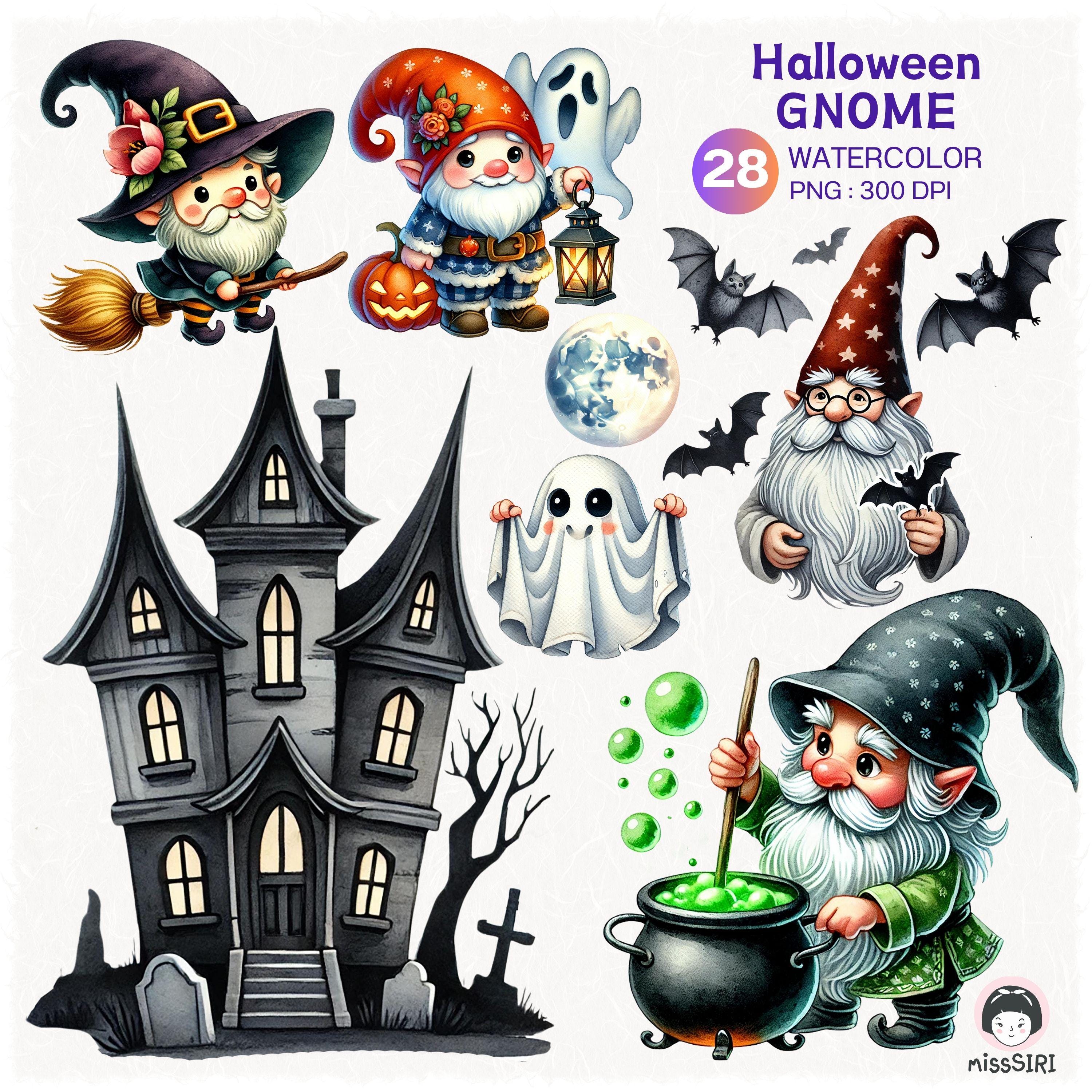 Halloween Gnome Watercolor Clipart Set – 28 PNG 300 DPI , Digital ...