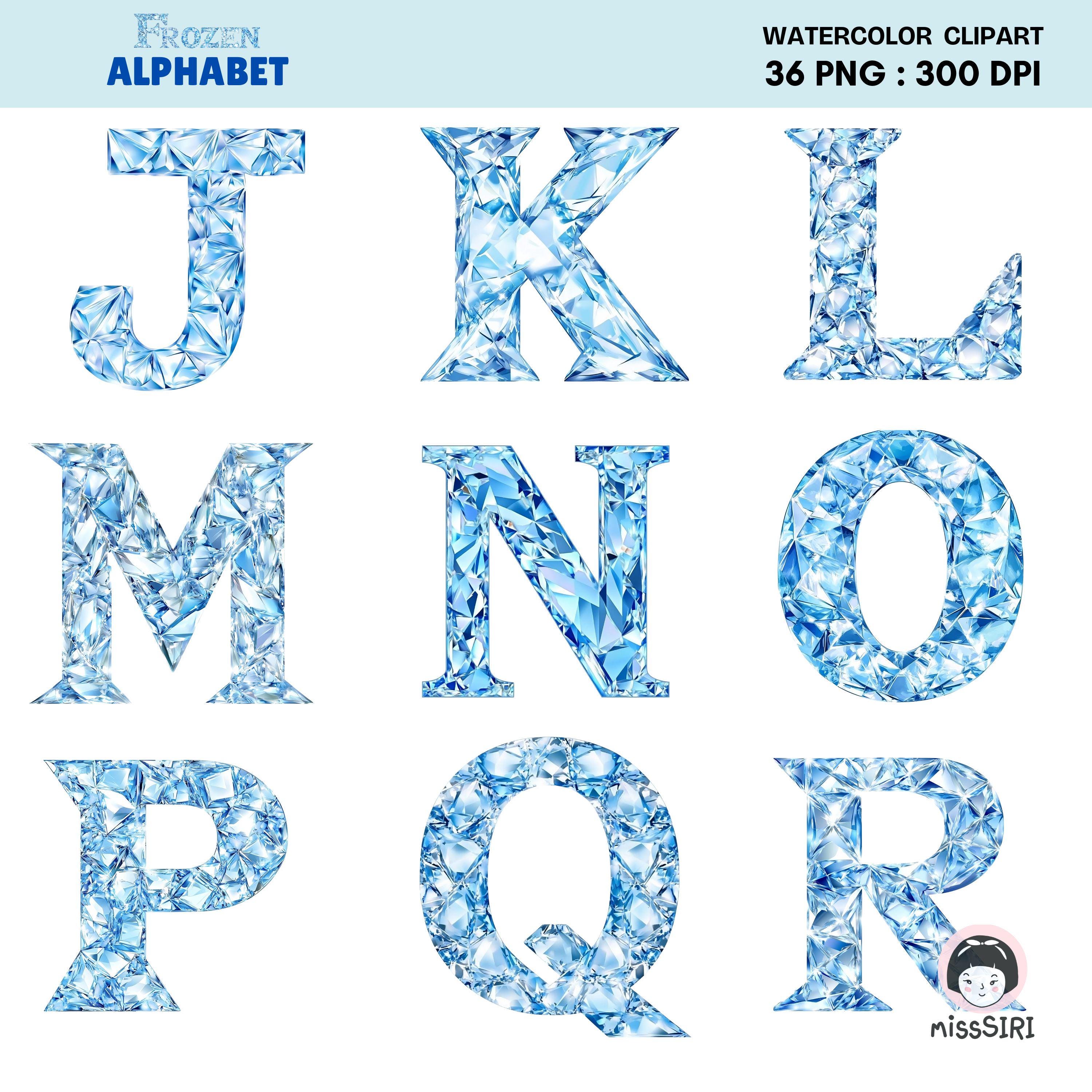 Frozen Alphabet Clipart Set | 36 Watercolor Pngs of Ice Crystal Letters ...