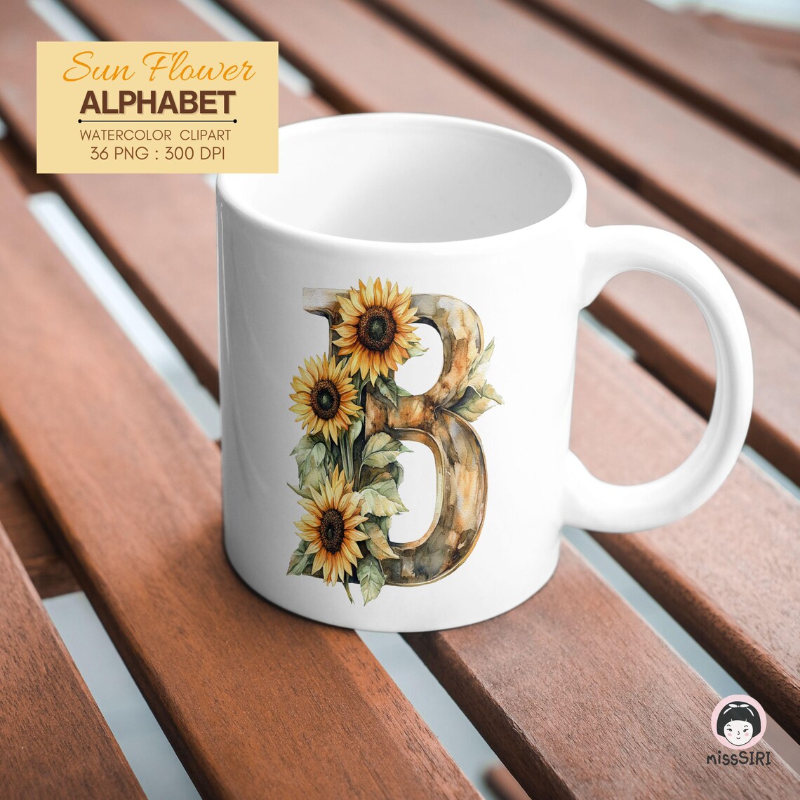 Sunflower Alphabet Watercolor Clipart Set – Rustic Floral Letters ...