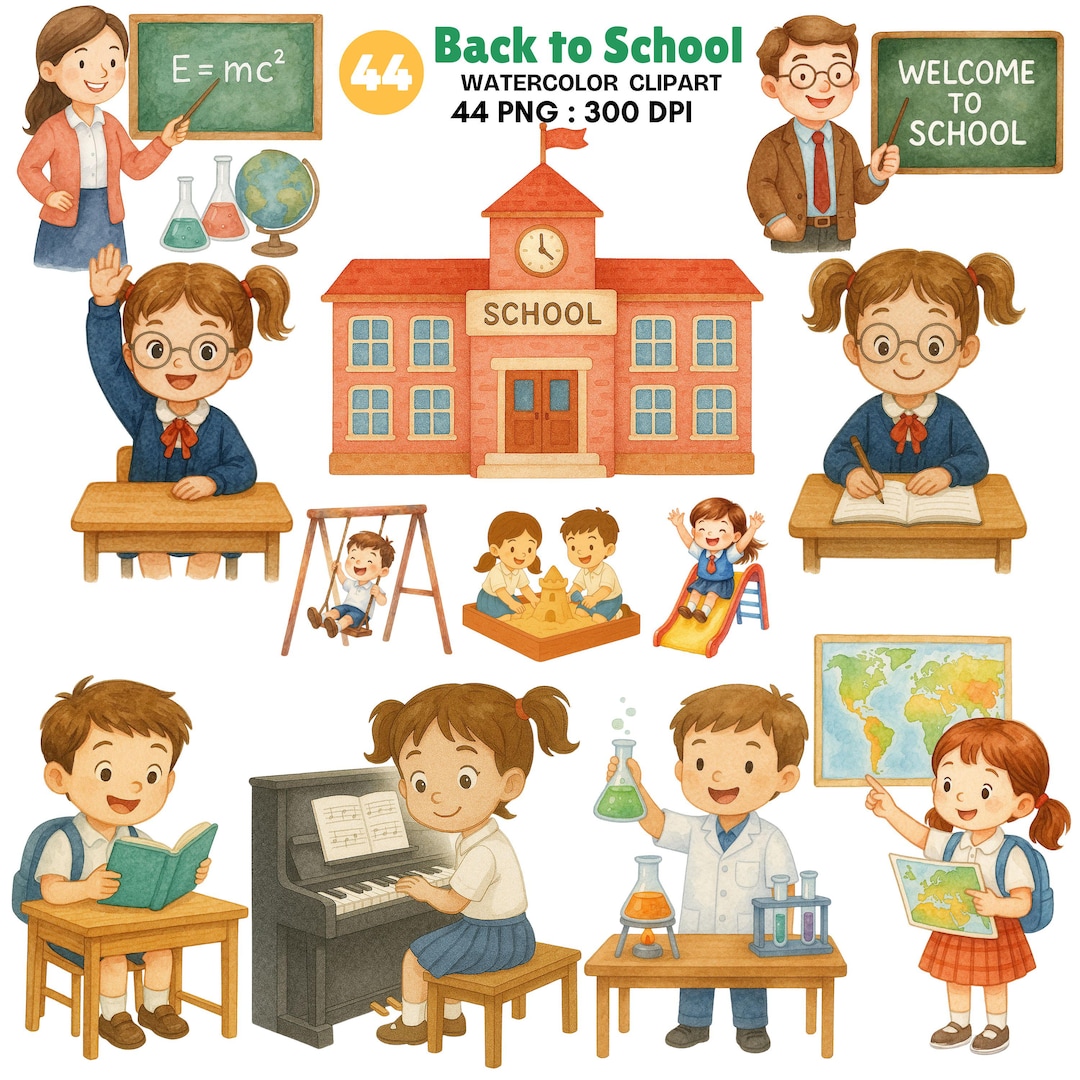 Back to School Watercolor Clipart Bundle for Teachers and Kids ...