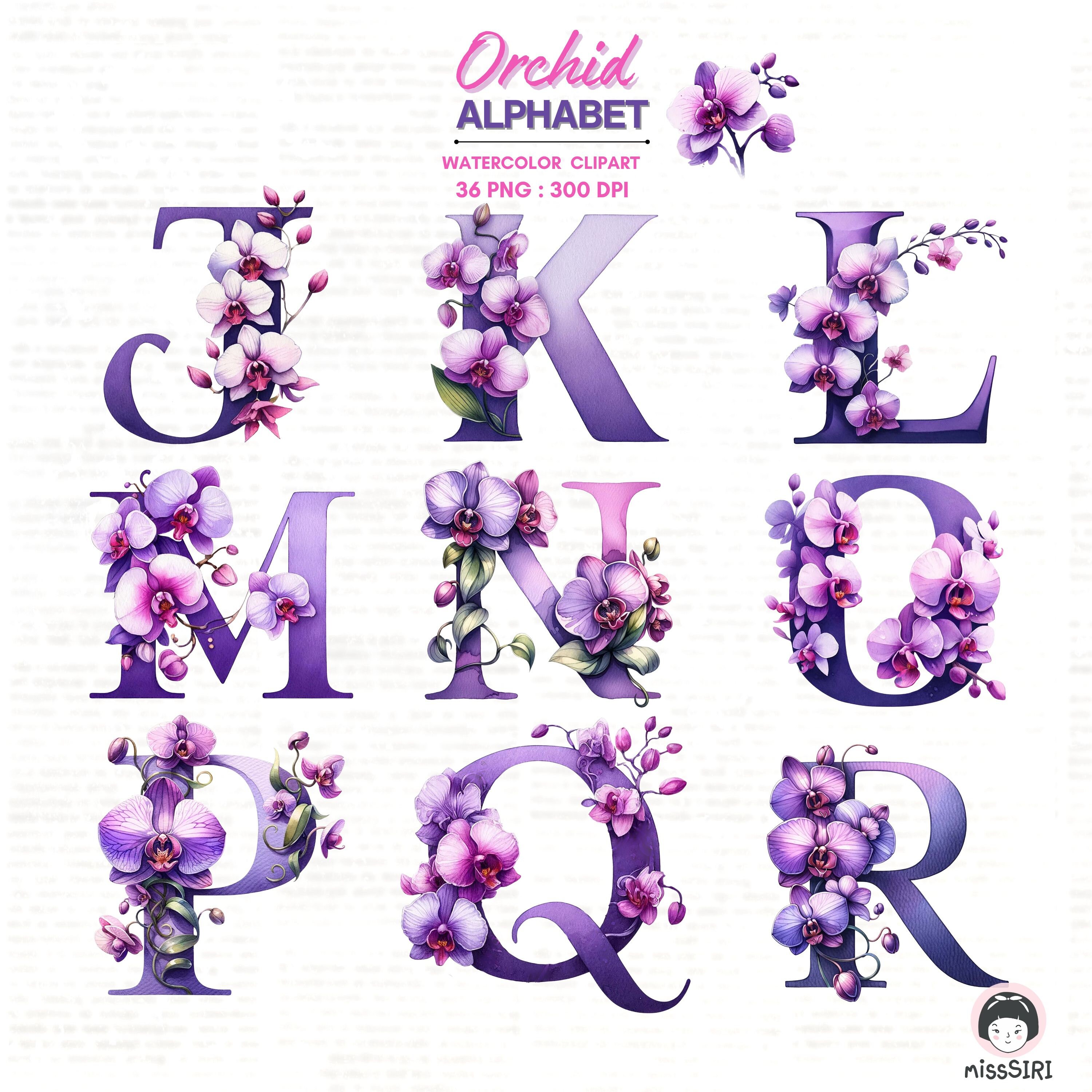 Botanical Watercolor Alphabet - Orchid Floral Letters Art - Etsy