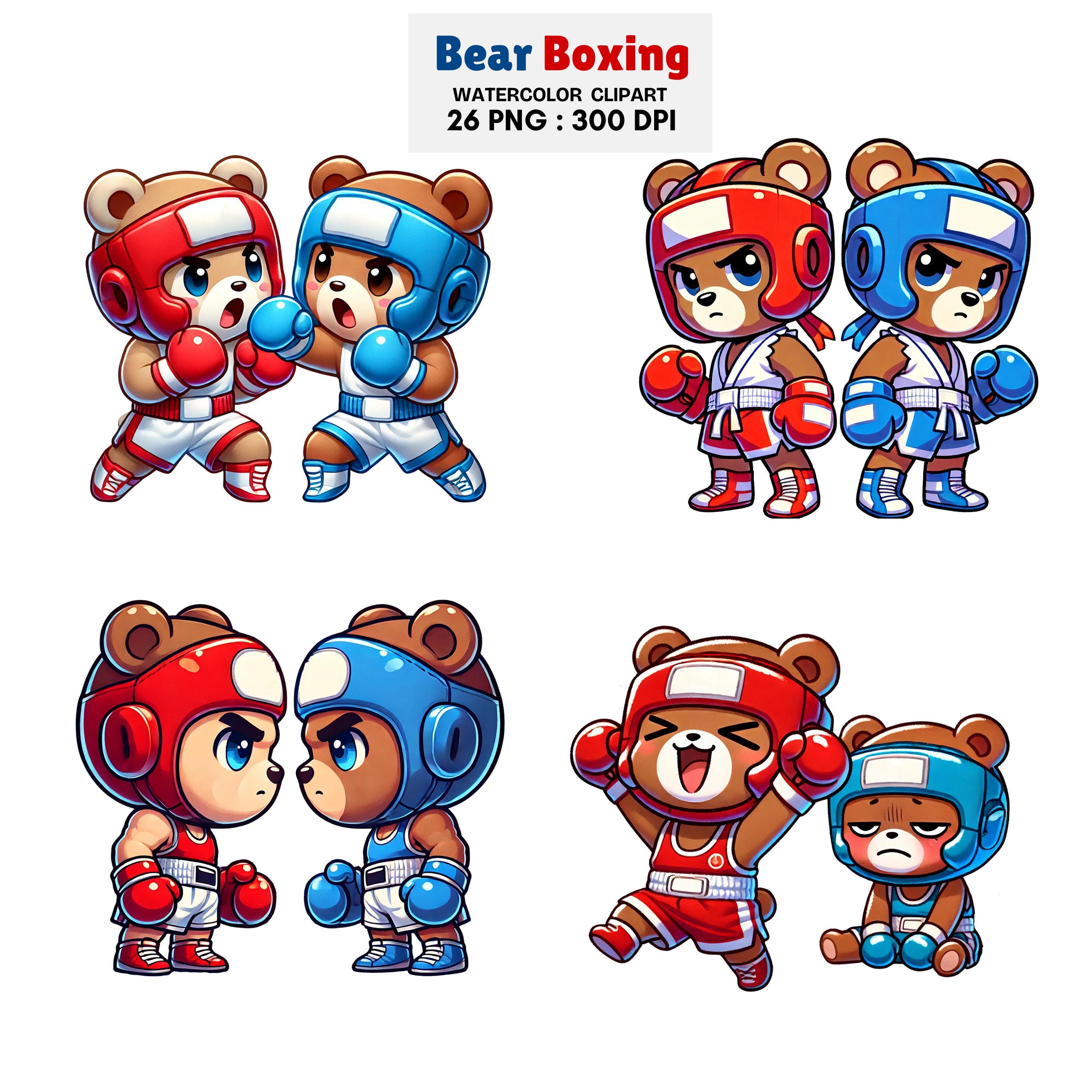 Bear Boxing Clipart Set | 26 Watercolor Pngs of Cute Boxing Bears in ...
