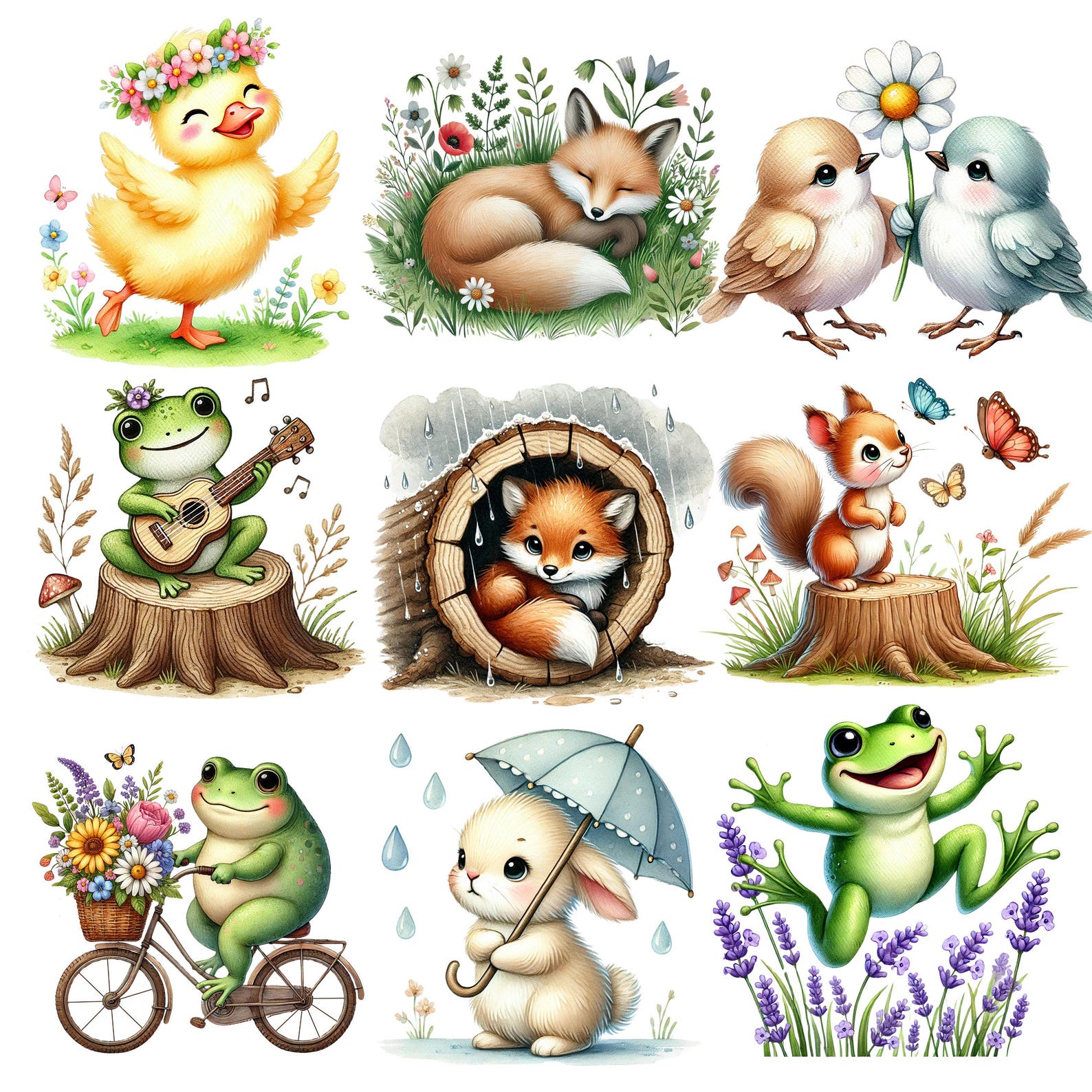Spring Animals Watercolor Clipart Set – 45 Adorable Hand Painted Pngs ...