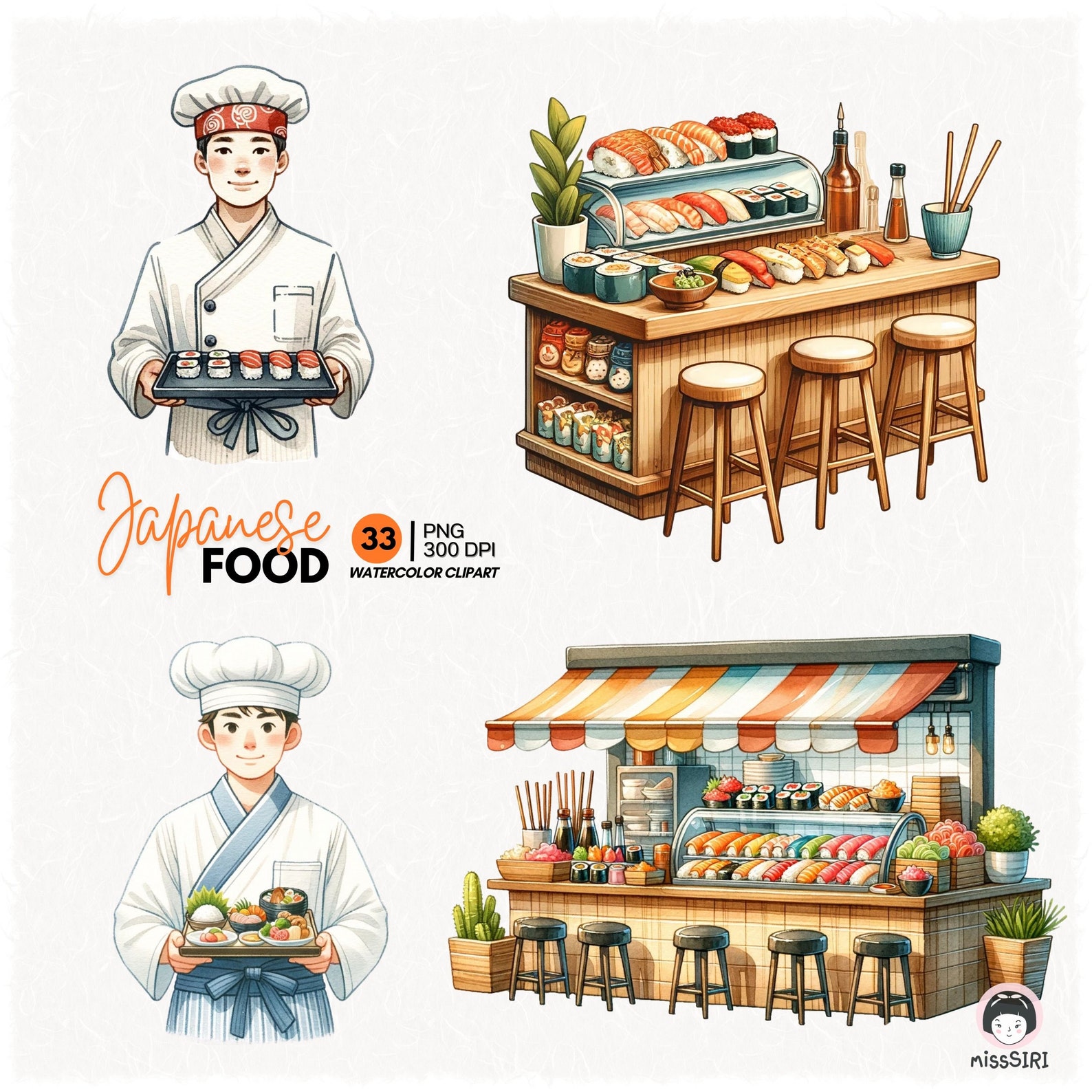Watercolor Japanese Food Clipart for Creative Designs - Etsy
