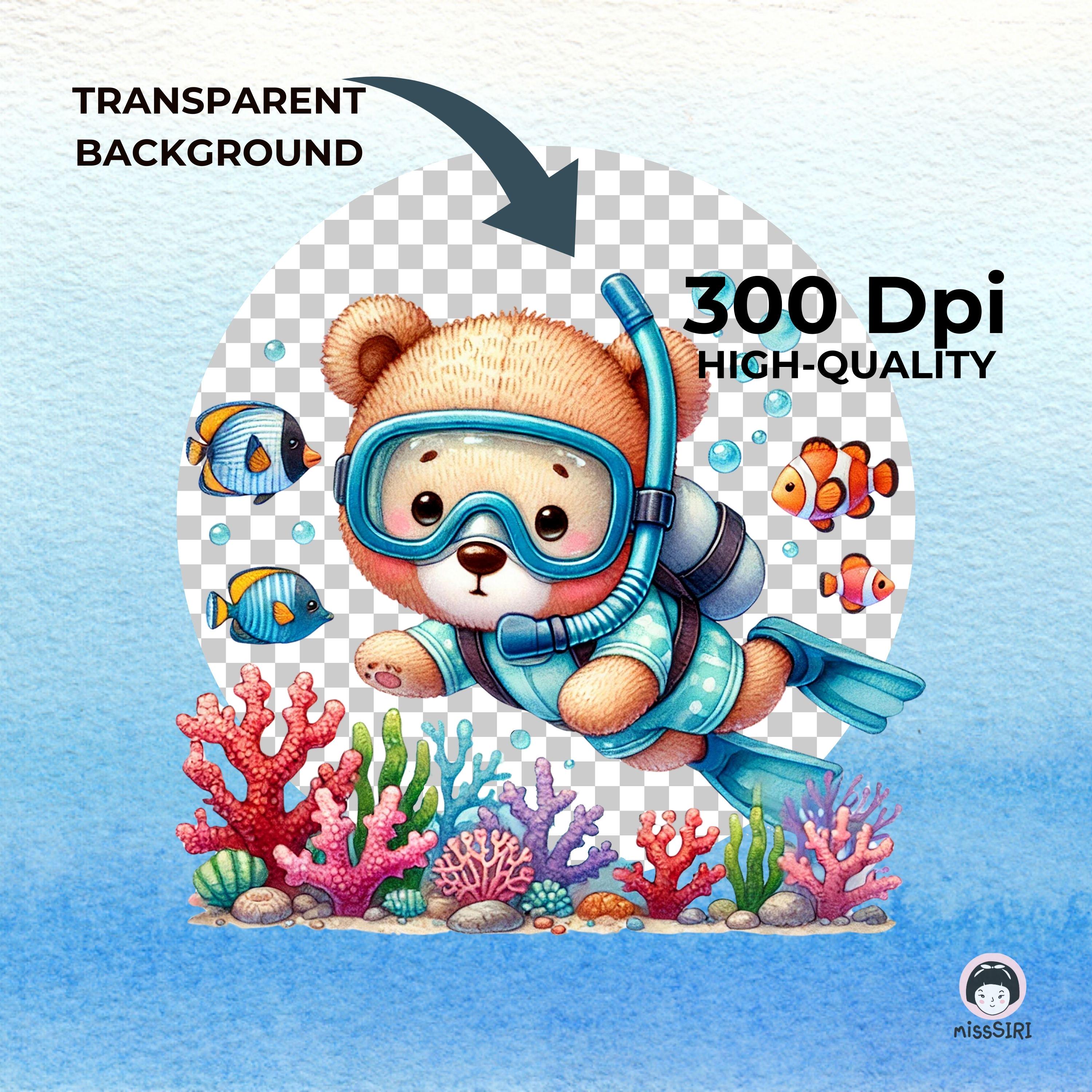 Diving Bear Clipart Bundle – 45 Underwater Adventure Watercolor Pngs ...