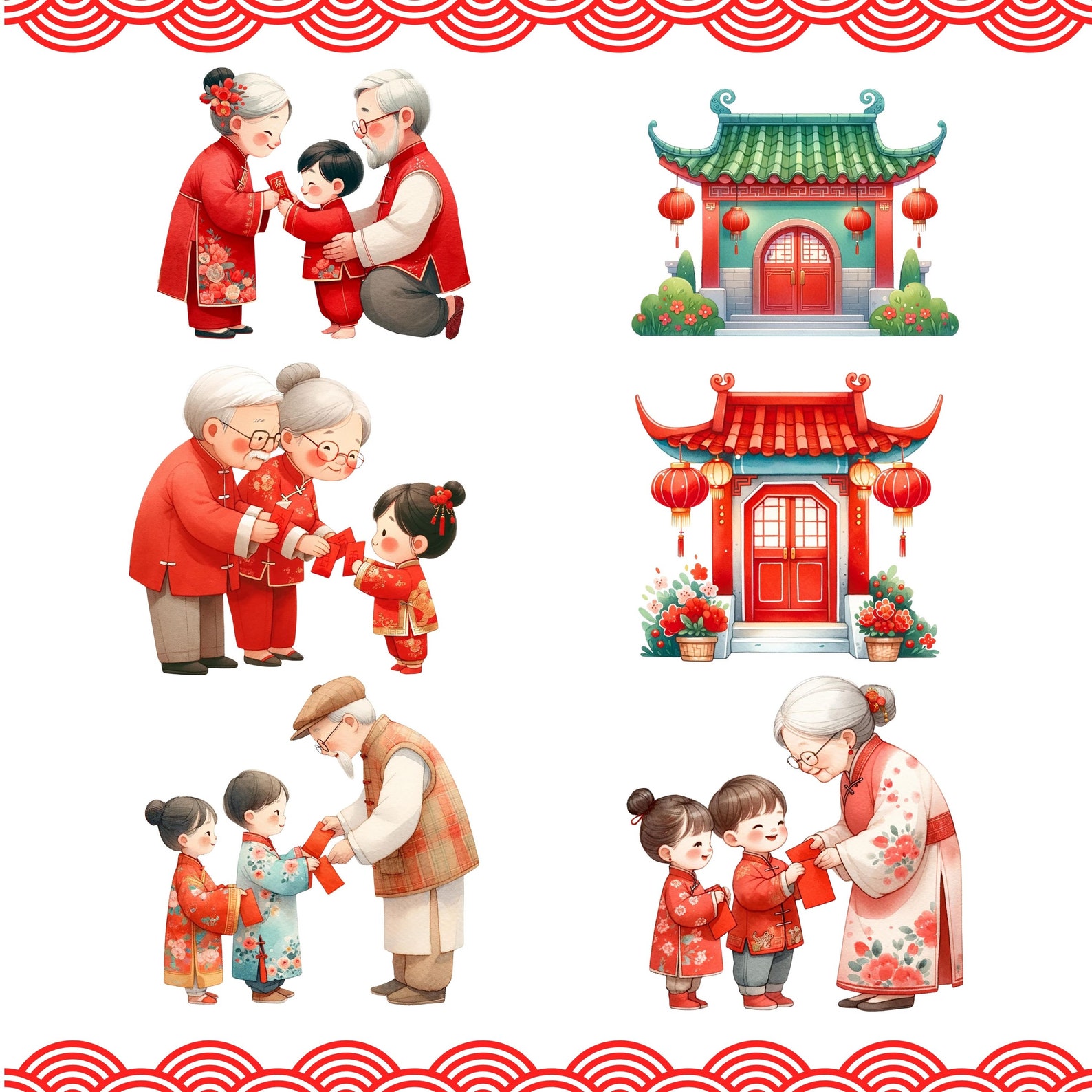 Chinese New Year Watercolor Clipart. - Etsy