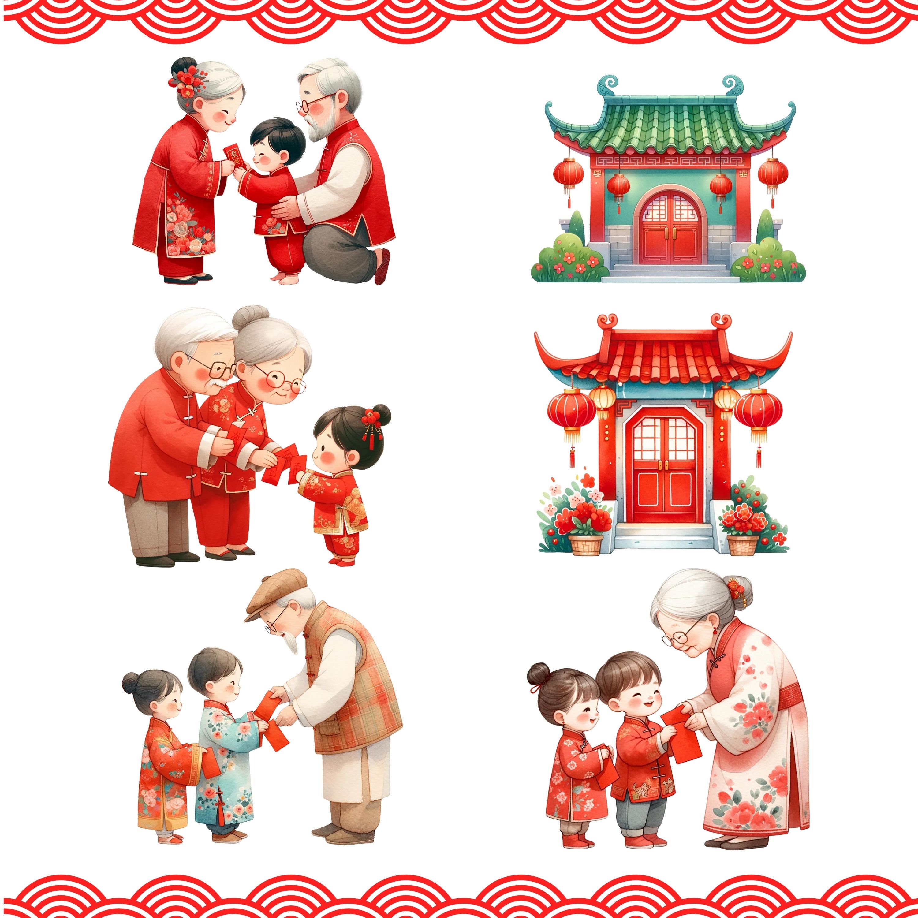 Chinese New Year Watercolor Clipart. - Etsy