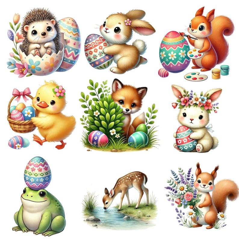 Spring Animals Watercolor Clipart Set – 45 Adorable Hand Painted Pngs ...