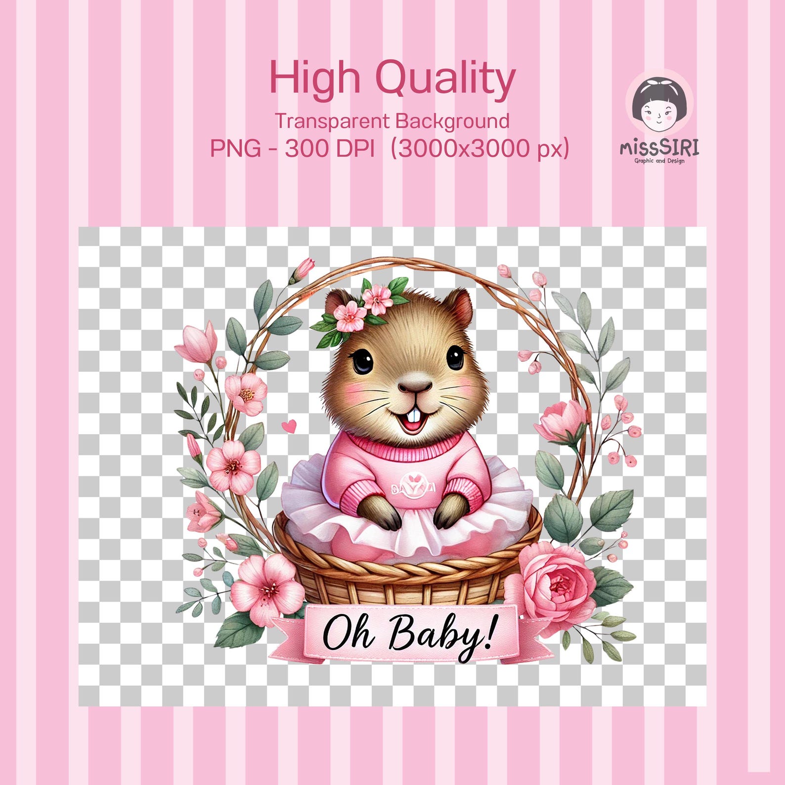 Baby Girl Capybara Watercolor Clipart Set – 32 PNG Files for Baby ...