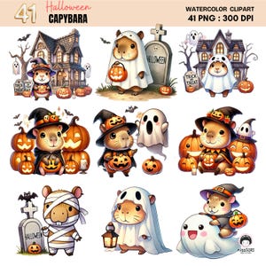 Halloween Capybara Clipart Bundle | 41 Cute Watercolor Pngs | Spooky ...