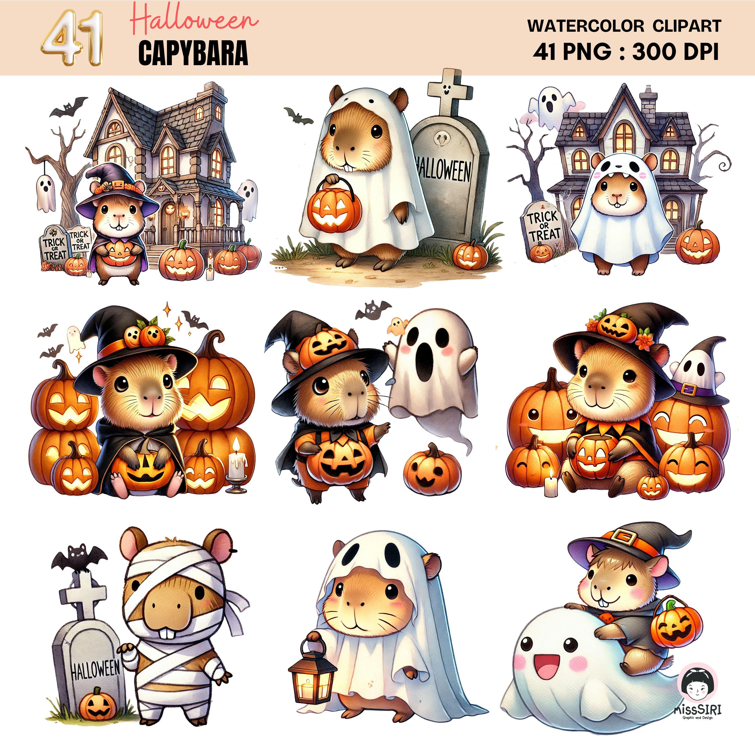 Halloween Capybara Clipart Bundle | 41 Cute Watercolor Pngs | Spooky ...