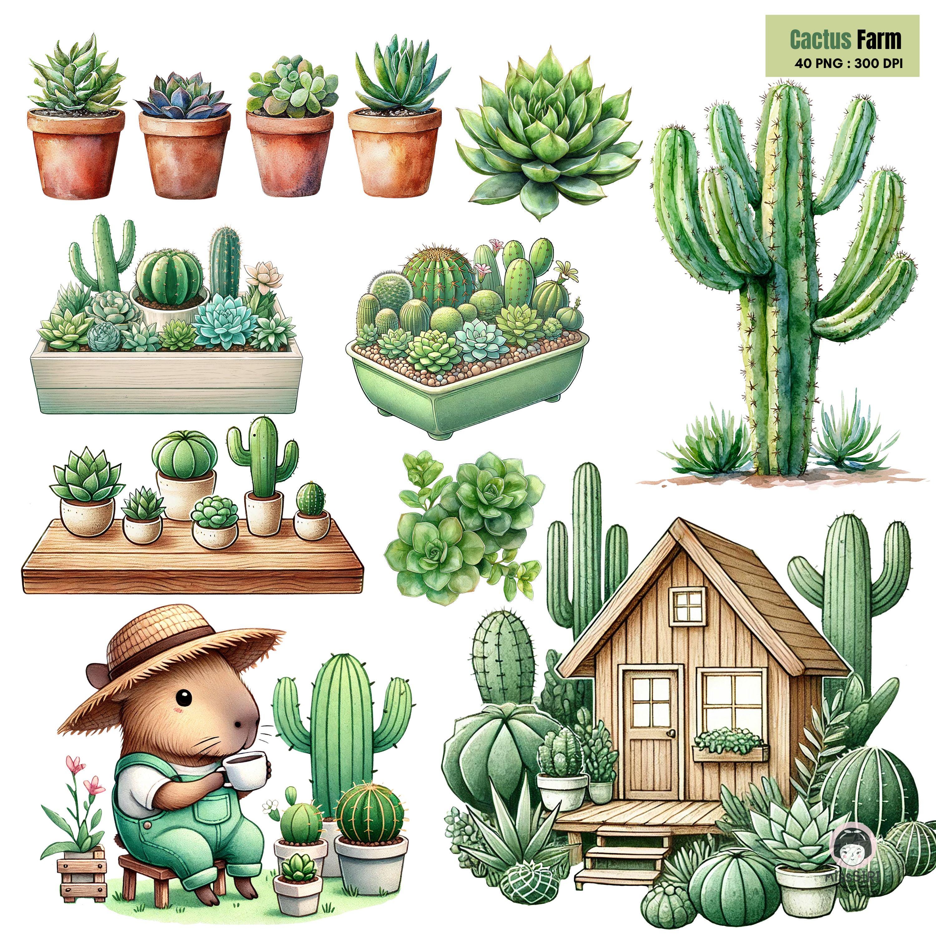 Cactus Farm Capybara Watercolor Clipart – 40 PNG Adorable Capybaras ...