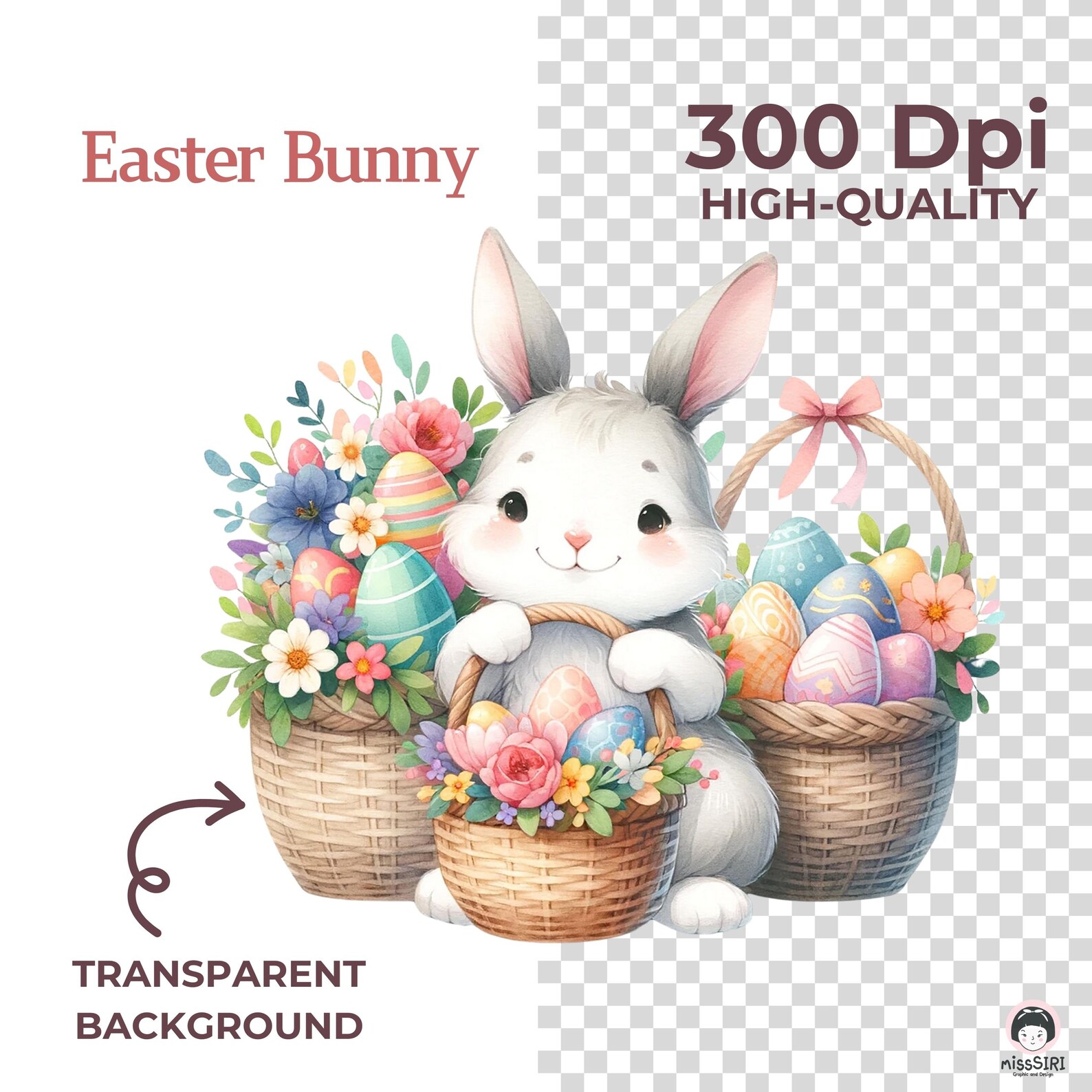 Easter Bunny Watercolor Set - Cute Spring Clipart for Crafts - Etsy