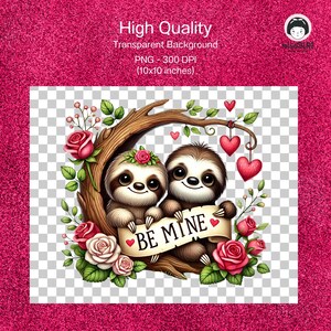 Valentine Sloth Clipart Bundle, 32 Watercolor PNG Files, Adorable ...