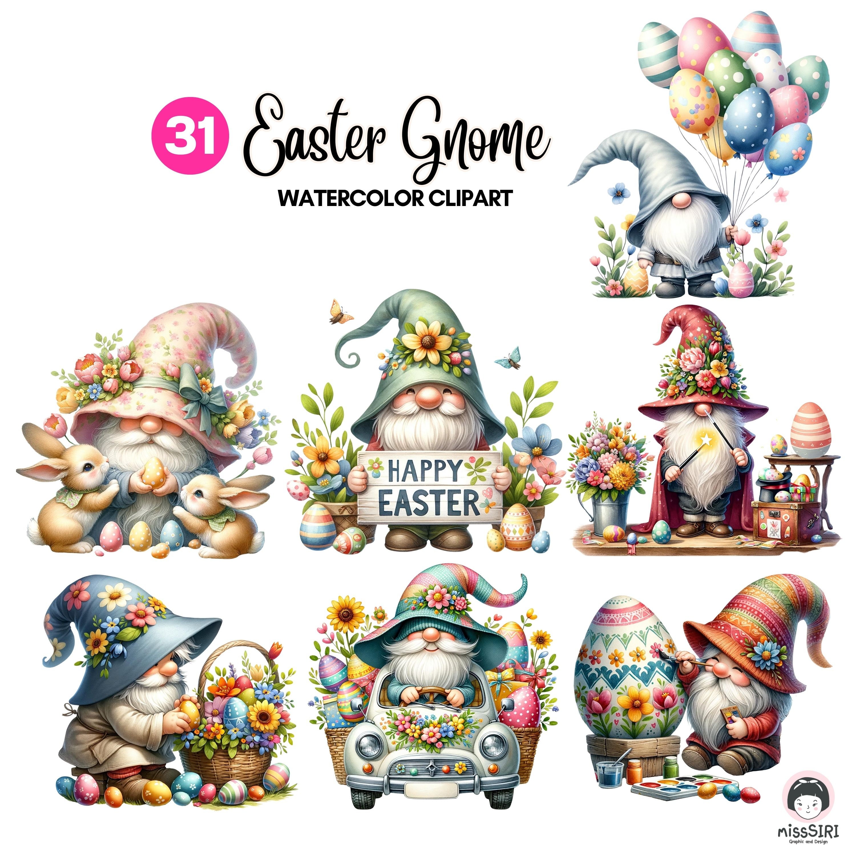 Easter Gnome Watercolor Clipart - 31 PNG Bundle for Crafting - Etsy