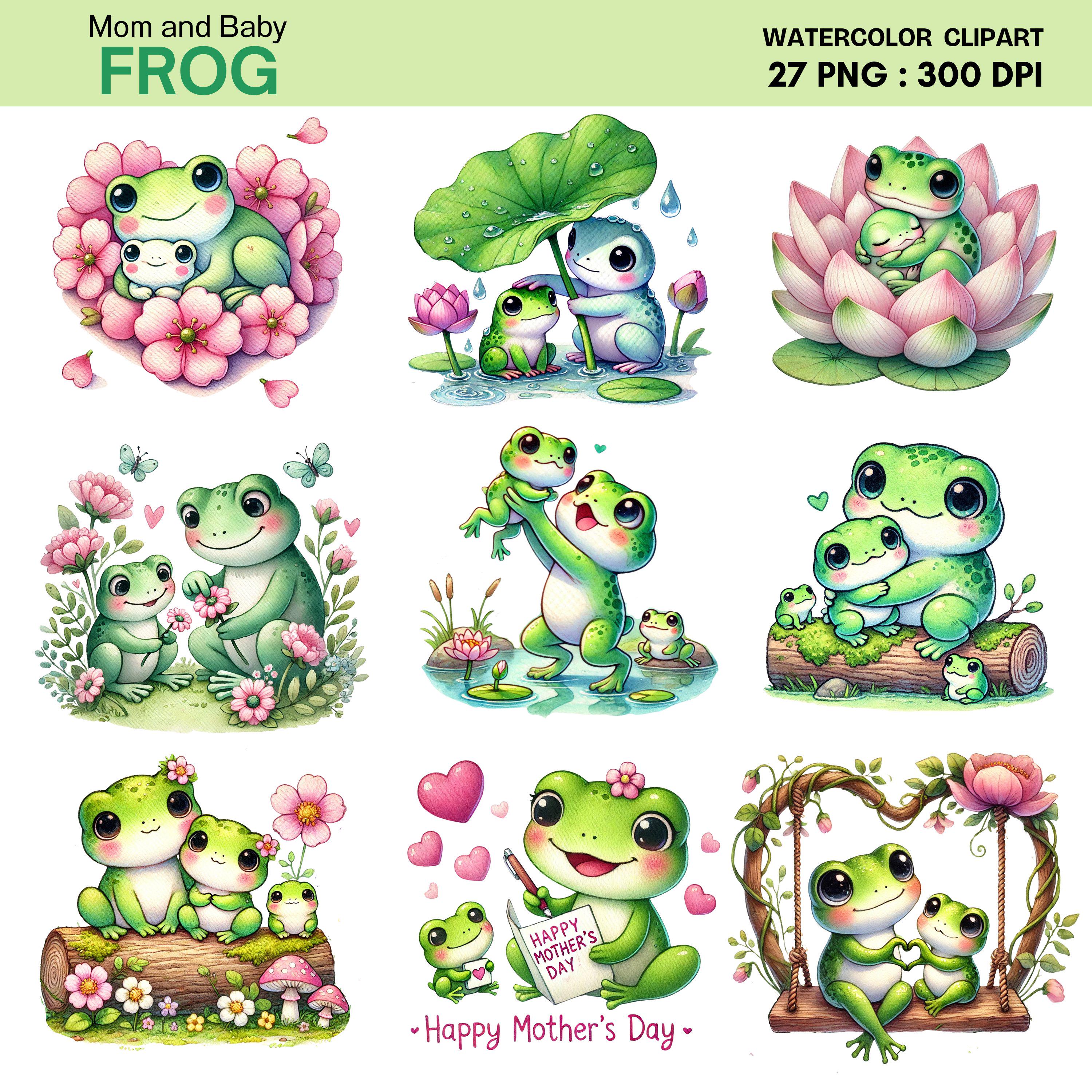 Mom and Baby Frog Clipart Set | 27 Watercolor Pngs for Mother’s Day ...