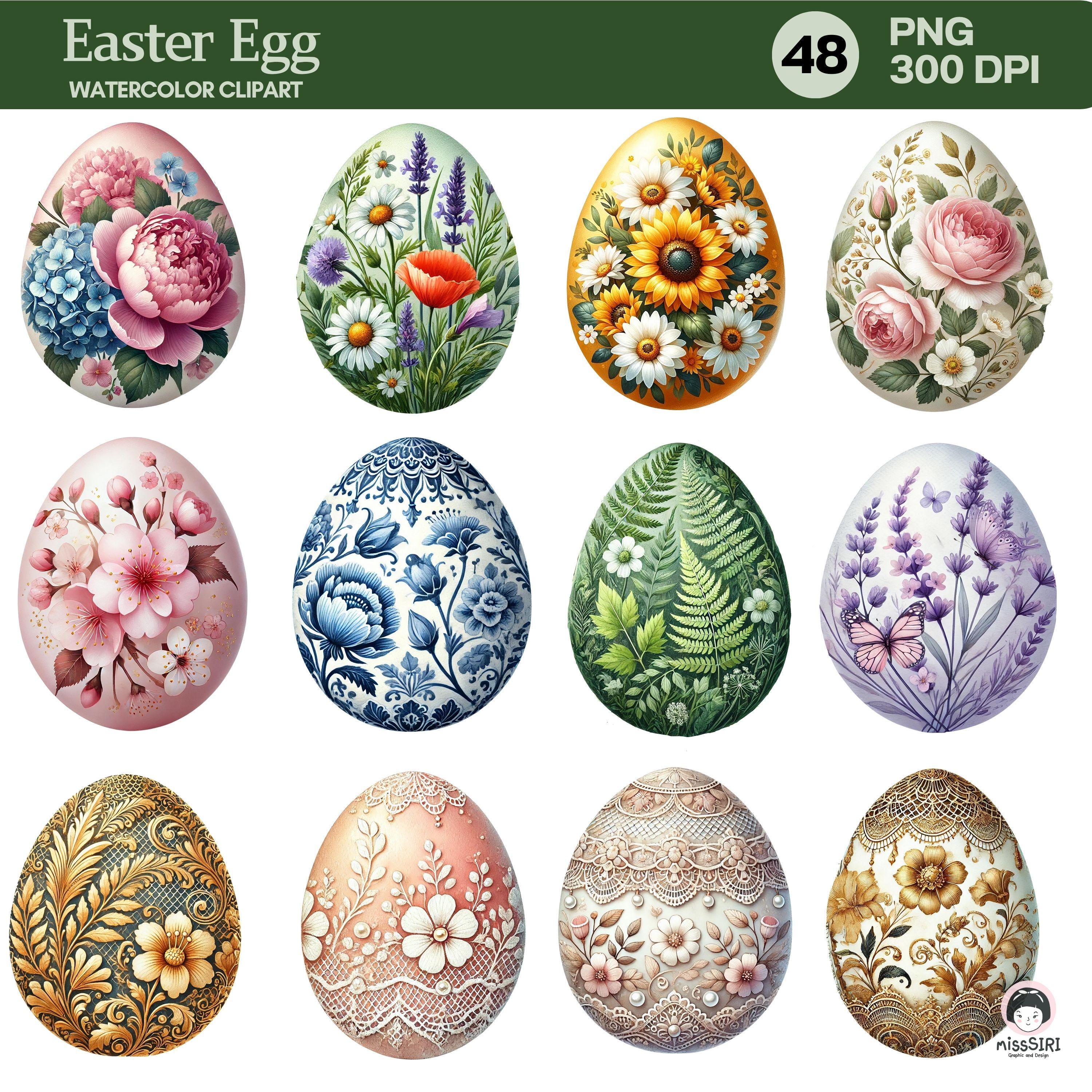 Easter Egg Watercolor Clipart – 48 PNG Beautifully Decorated Eggs With ...