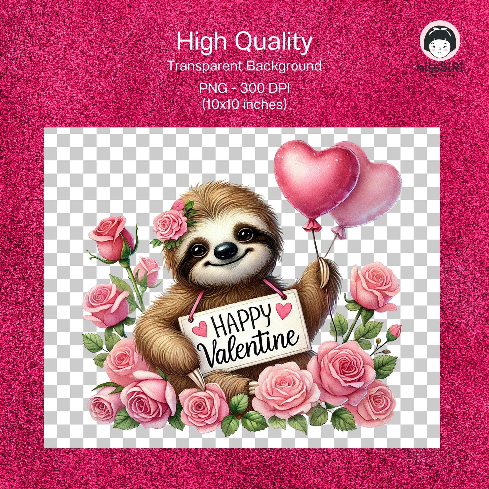 Valentine Sloth Clipart Bundle, 32 Watercolor PNG Files, Adorable ...