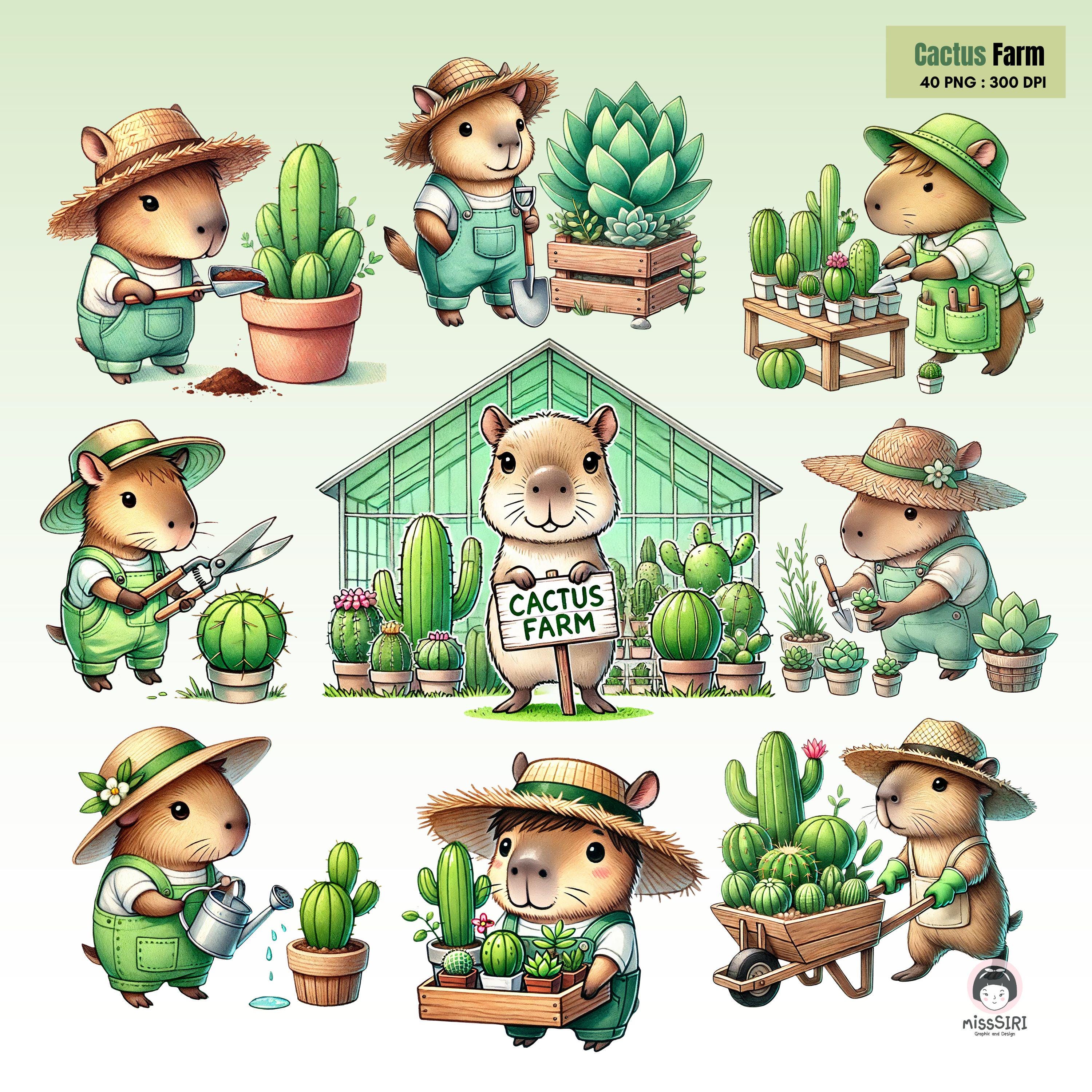 Cactus Farm Capybara Watercolor Clipart – 40 PNG Adorable Capybaras ...